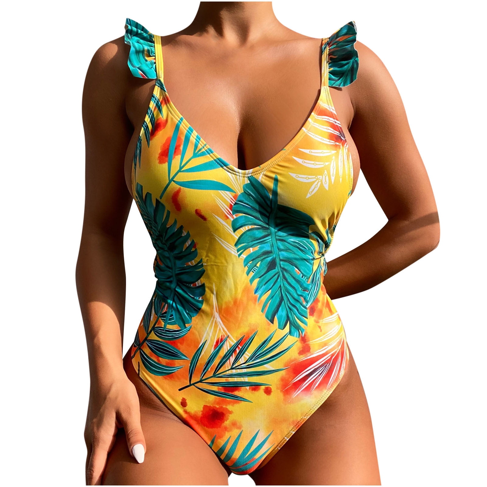 Sodopo Womens One Piece Swimsuit Floral Print Backless Sweetheart Neck