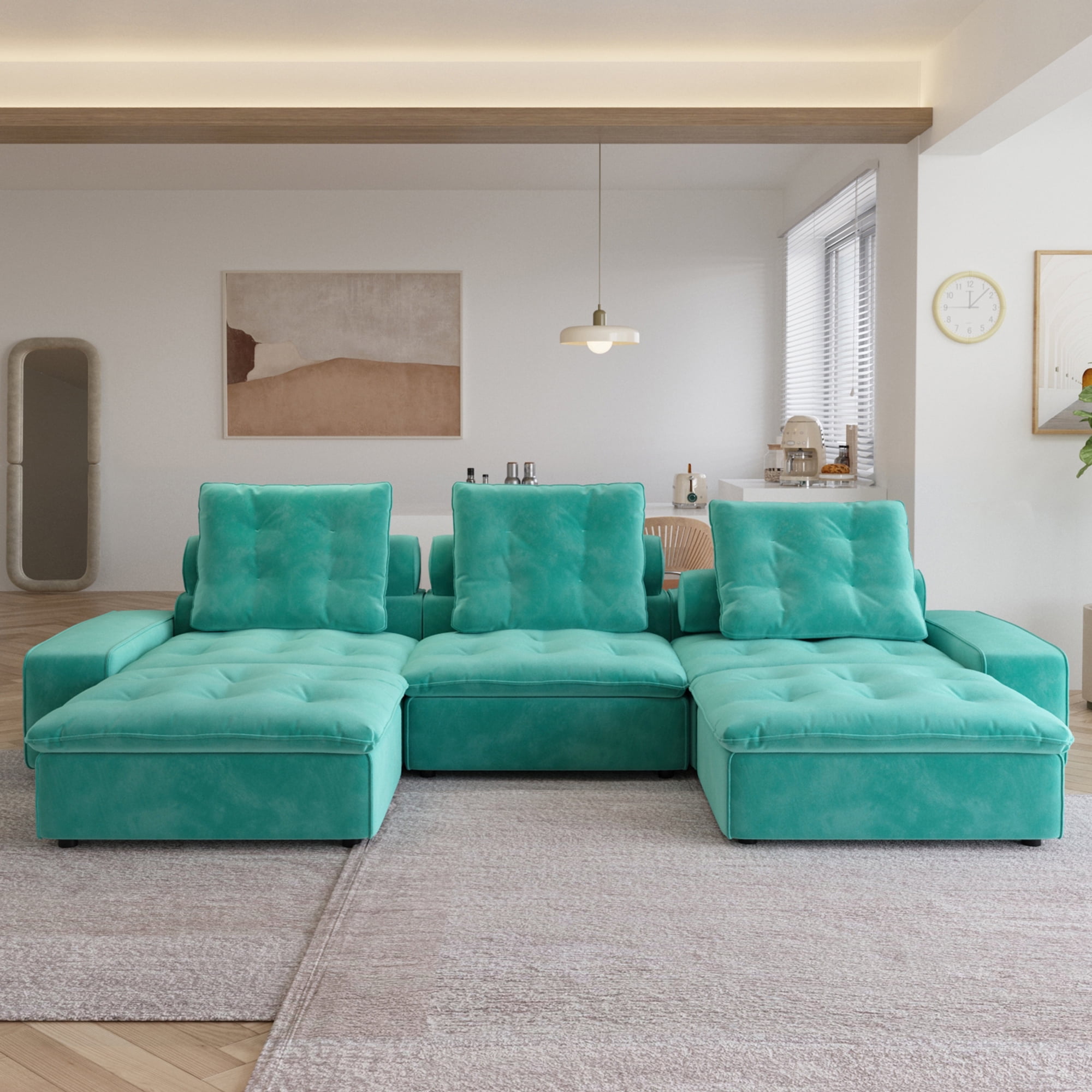 Sodrens 142" Modular Sectional Sofa Cloud Couch,U-Shaped Modern Frosted Velvet Sofa for Living ...