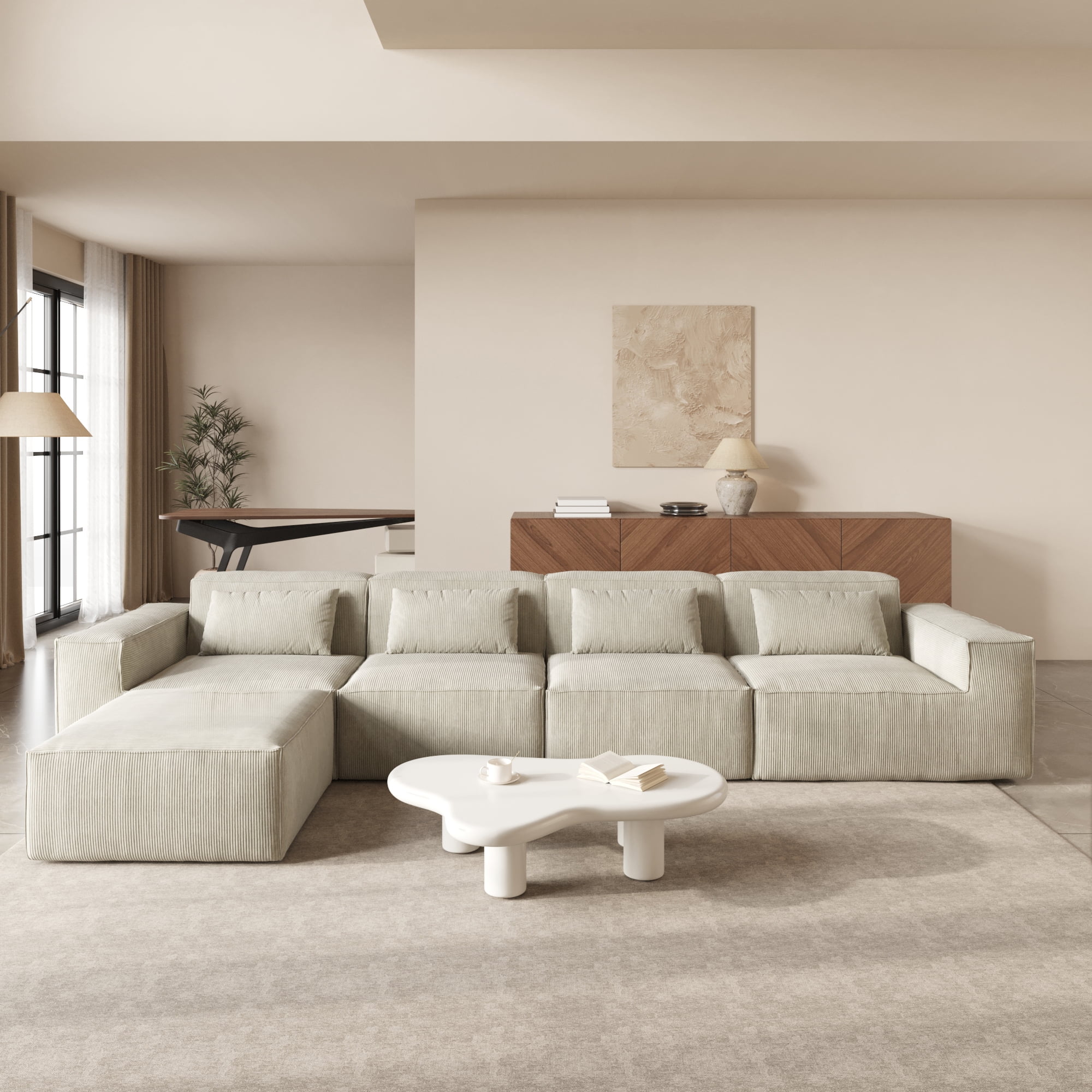 Sodrens 149.62" Modern Modular Sectional Sofa,L-Shape Sofa Corduroy ...