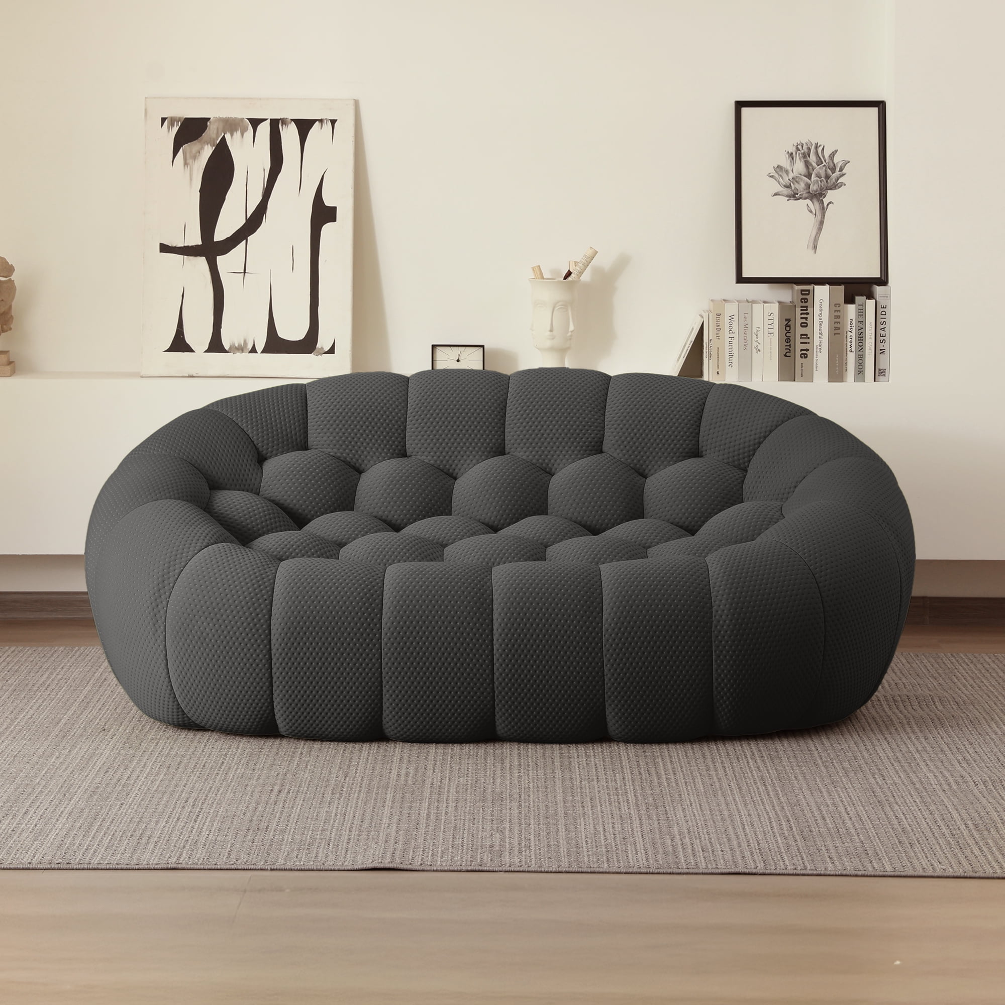 Sodrens 79.53" Bubble Couch,Modern Upholstered Mesh Fabric Lazy Floor ...