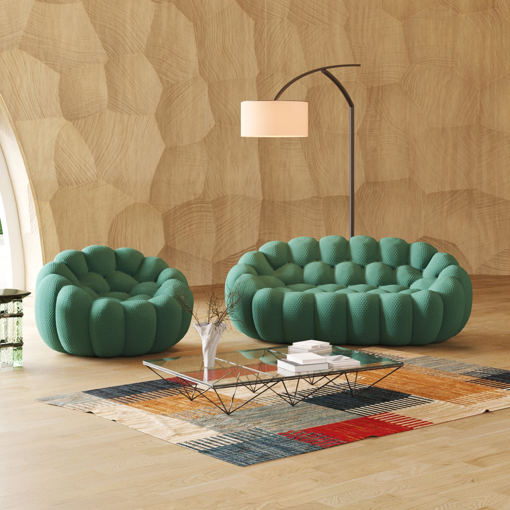 Sodrens 79.53" Bubble Couch with Ottoman,Modern Upholstered Mesh Fabric ...