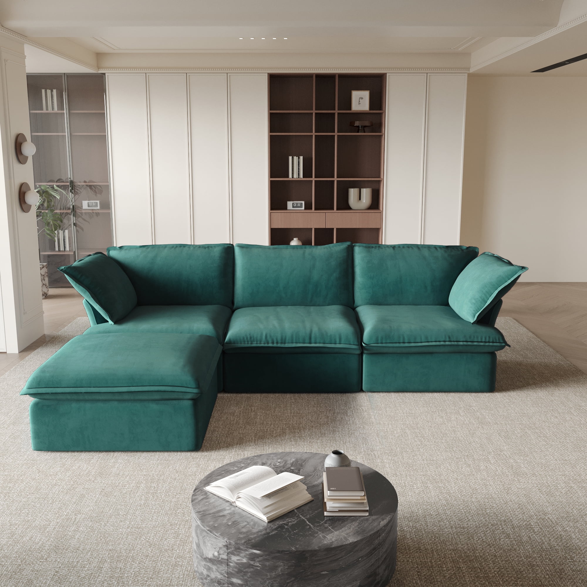 Sodrens Modular Sectional Sofa Couch,122.82" Velvet L-Shape Sofa with ...