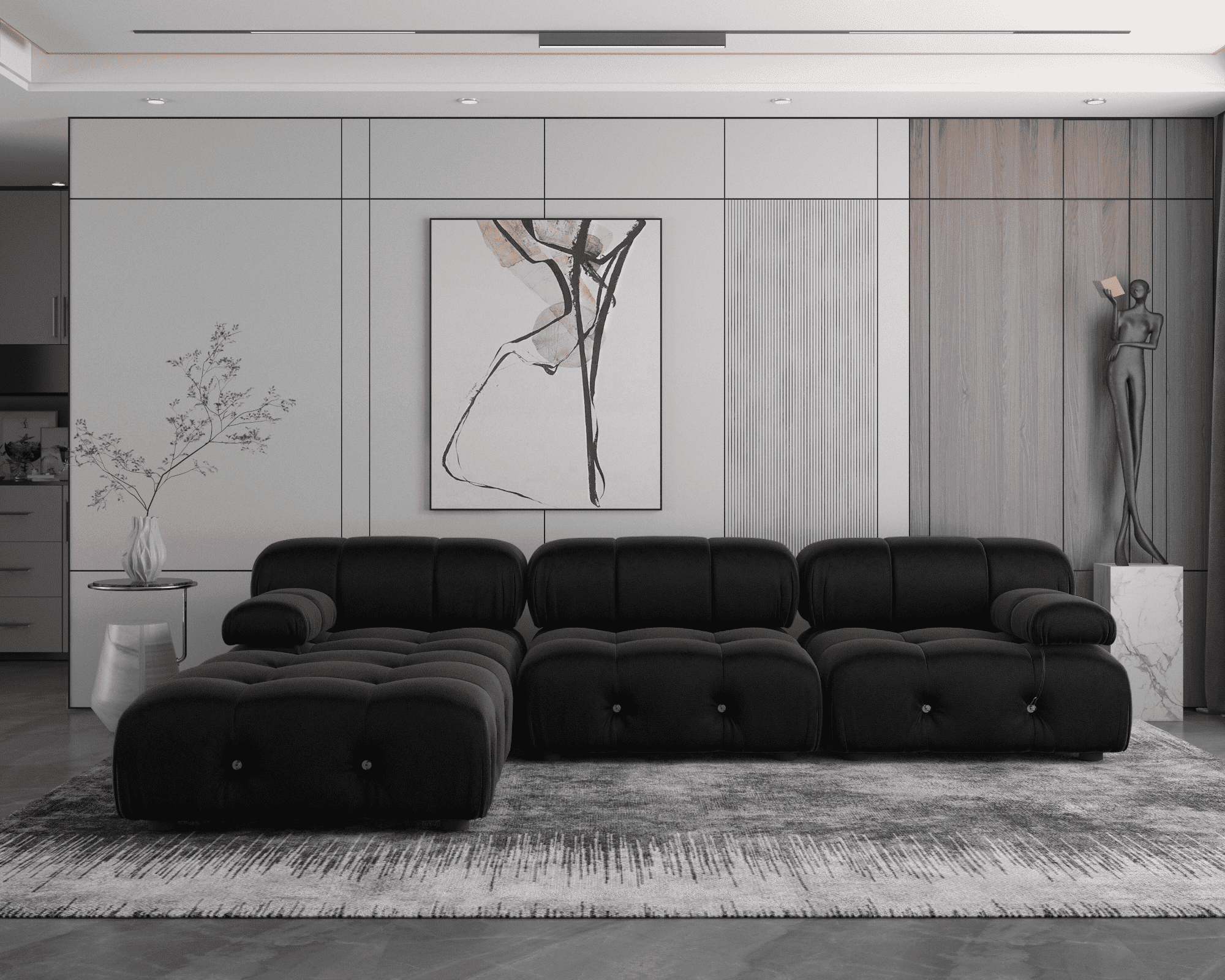 Sodrens Modular Sectional Sofa, L-Shaped Velvet 3-Seater with Ottoman ...