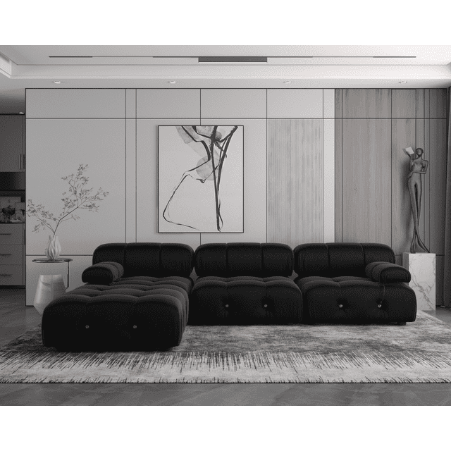 Sodrens Modular Sectional Sofa, L-Shaped Velvet 3-Seater with Ottoman ...