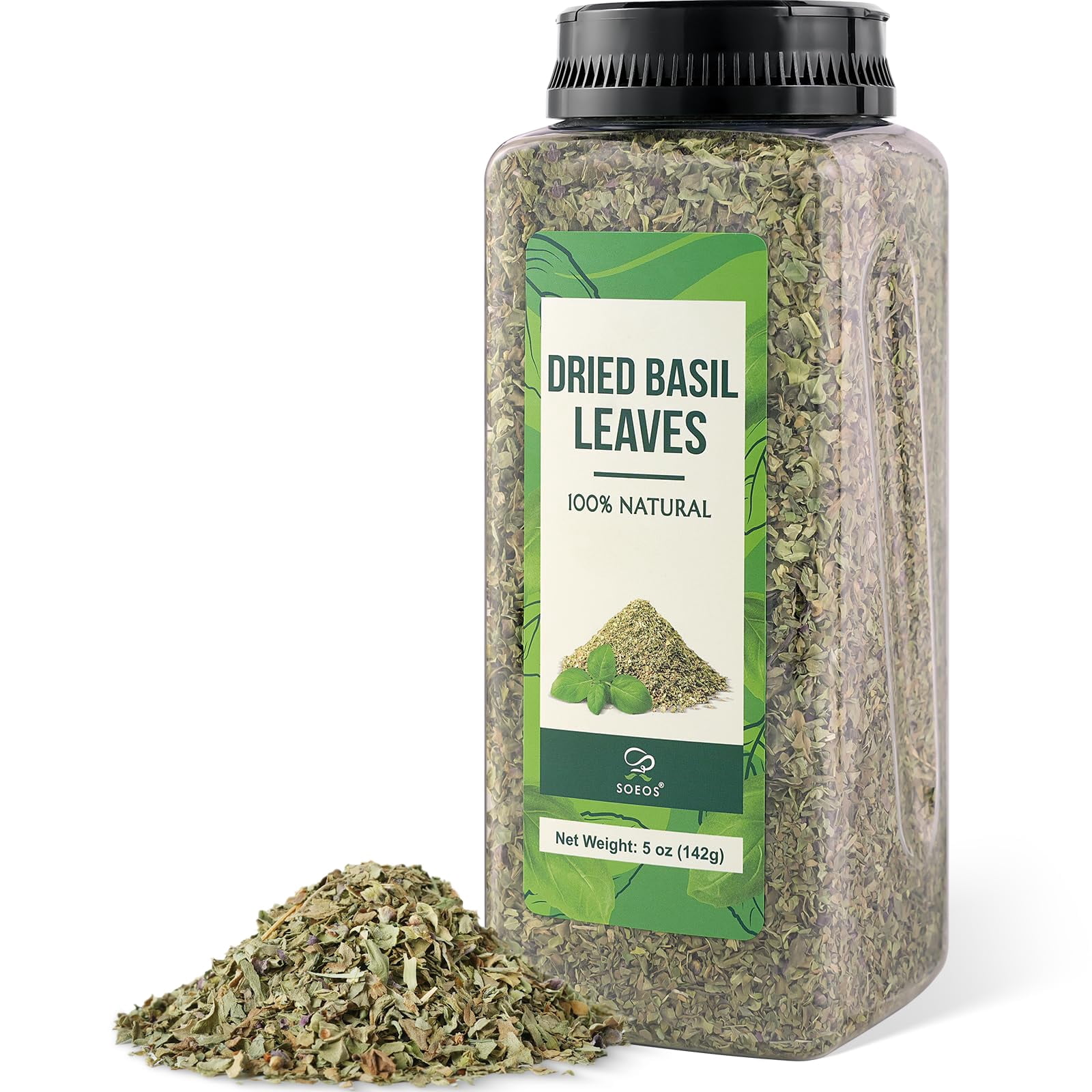 Soeos Basil Leaves, 5 SAF21 oz (142g), Cut and Sifted, Dried Basil ...