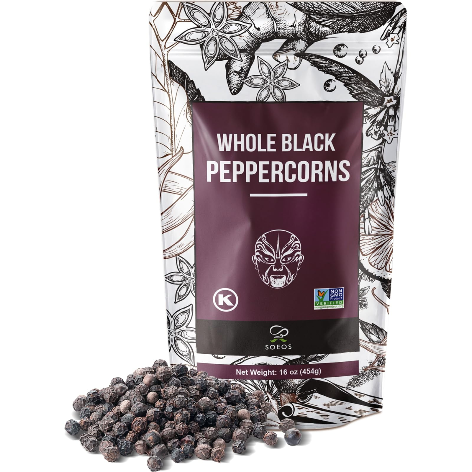 Soeos Black Peppercorns, 16oz DPF11 (Pack of 1), Whole Black Pepper ...