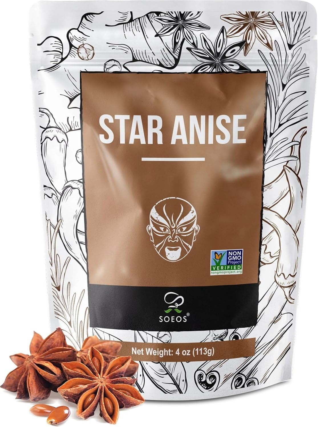 Soeos Chinese Star Anise, MFF30 4oz (113g), Whole Star Anise Pods for ...
