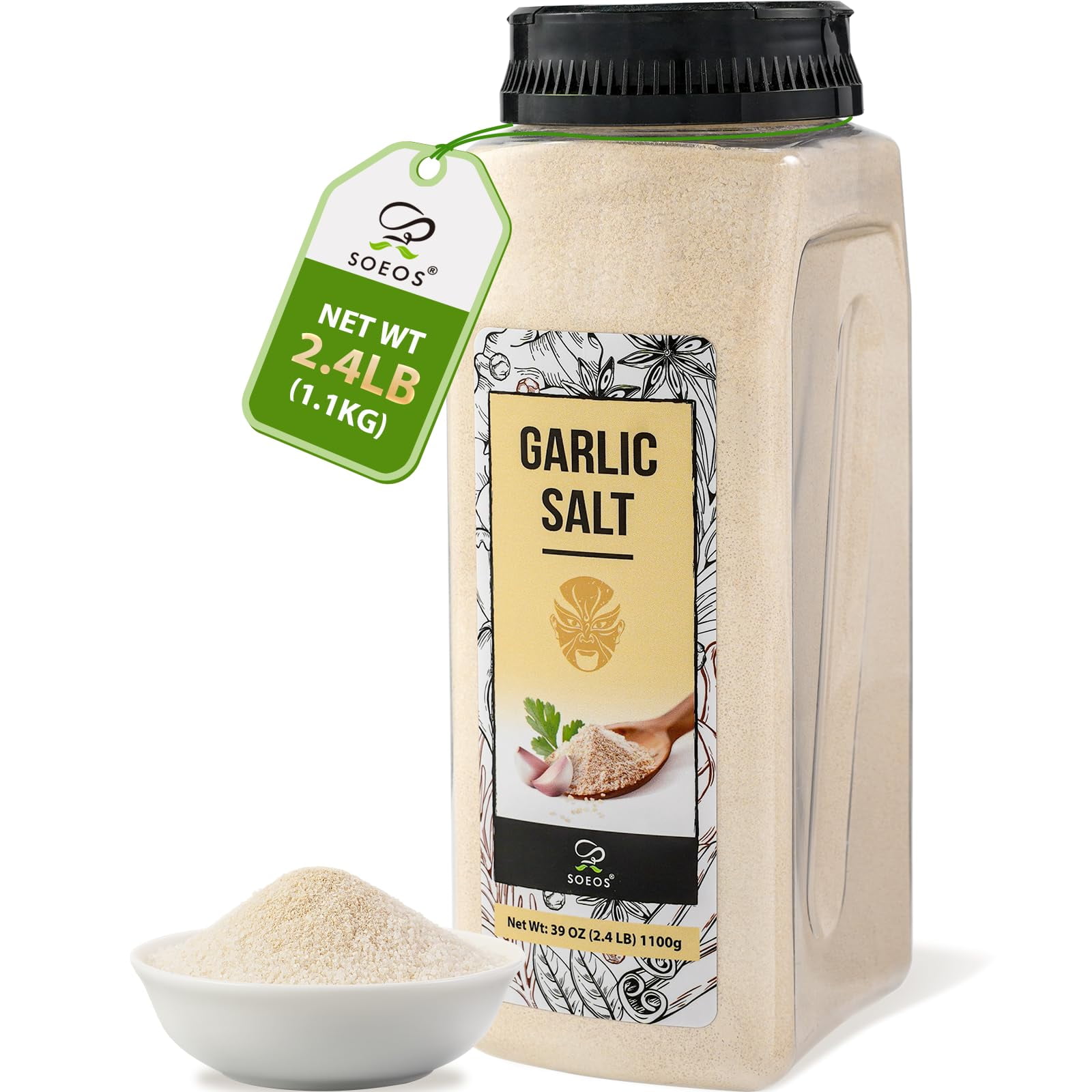 Soeos Garlic Salt 38.8 MZF22 Ounce(1.1 kg), Bulk Garlic Salt Seasoning, Non GMO, Gluten Free ...