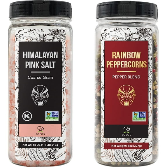 Soeos Himalayan Pink Salt BCF26 and Rainbow Peppercorn Grinder Refills ...