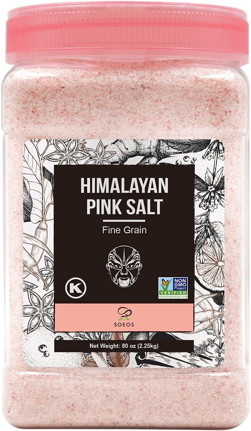 Soeos Himalayan Pink Salt, Fine Grain, BSL1 80oz (5 Pound), Non-GMO ...