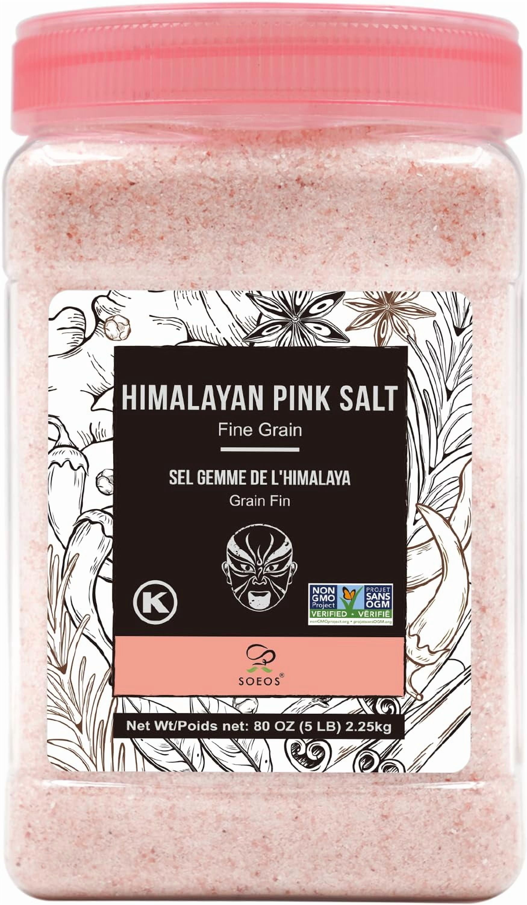 Soeos Himalayan Pink Salt, Fine MDA05 Grain, 80oz (5 Pound), Non-GMO ...