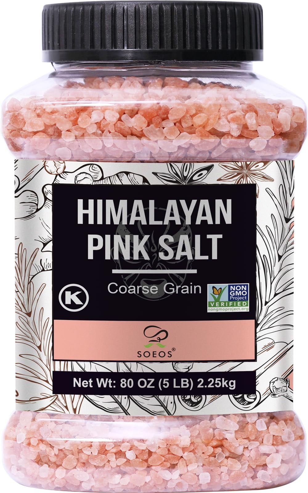 Soeos Himalayan Pink Salt, VTF5 Coarse Grain, 80oz (5 Pound), Non-GMO Pink Salt, Kosher Salt ...