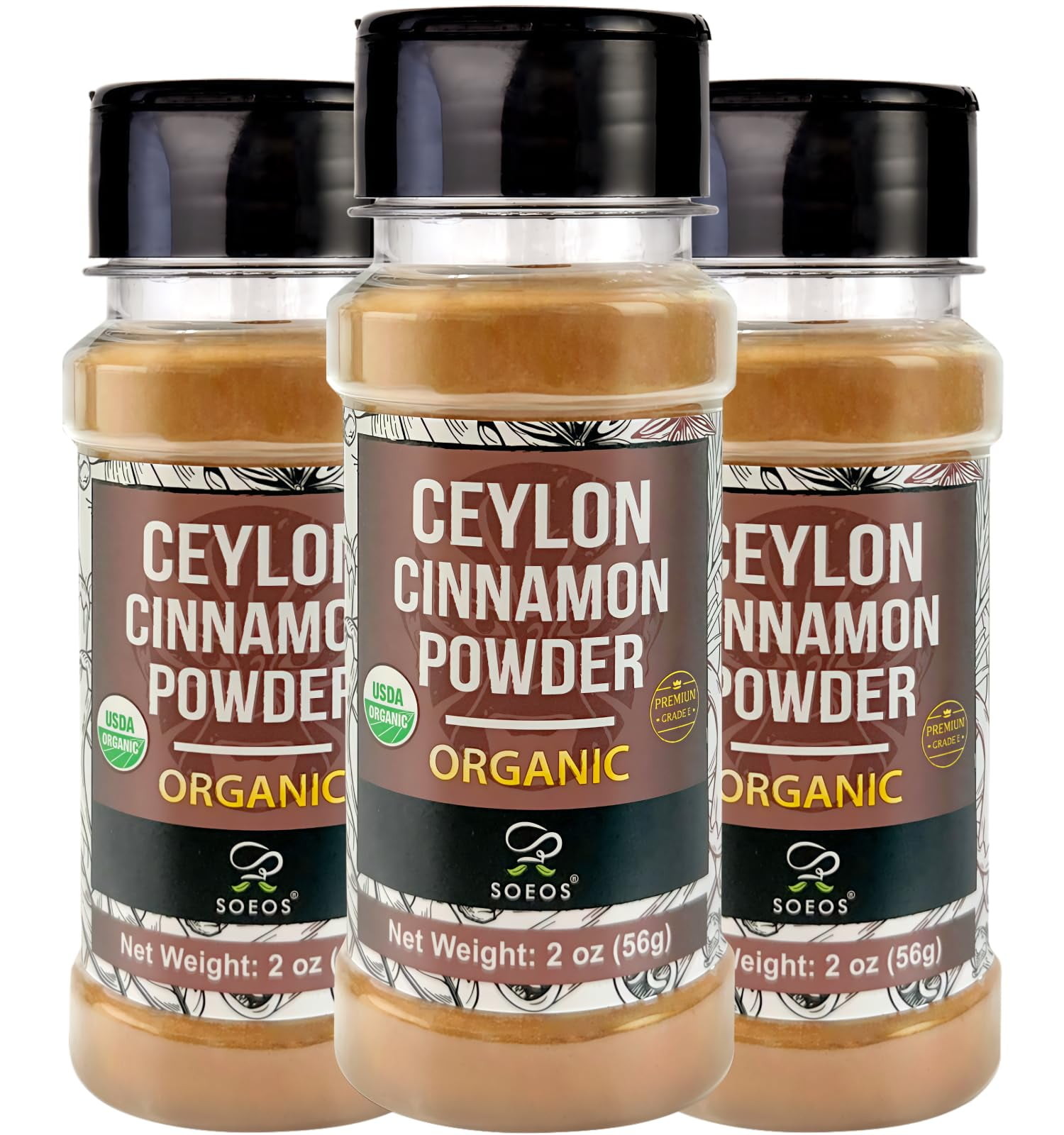 Soeos Organic Ceylon Cinnamon ESF27 Powder 2 Ounce(Pack of 3), Pure ...