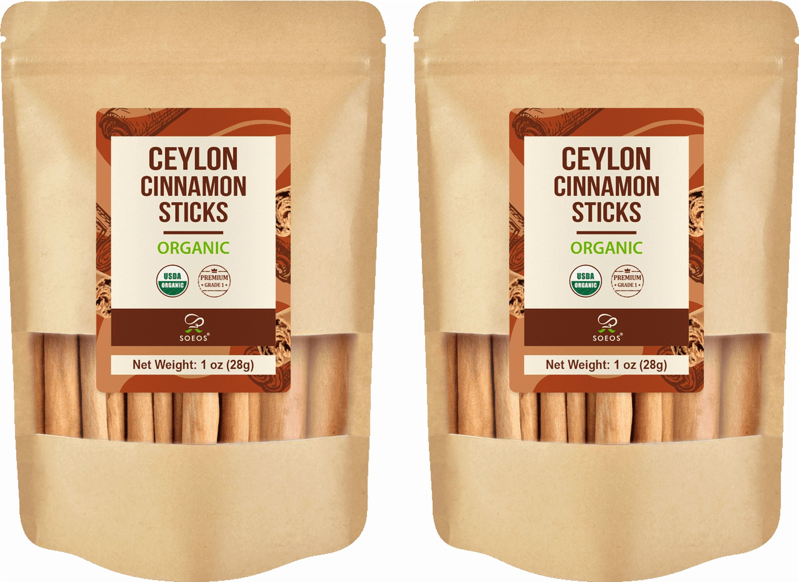 Soeos Organic Ceylon Cinnamon Sticks, 1oz, (28g), 2 Pack - Walmart.com