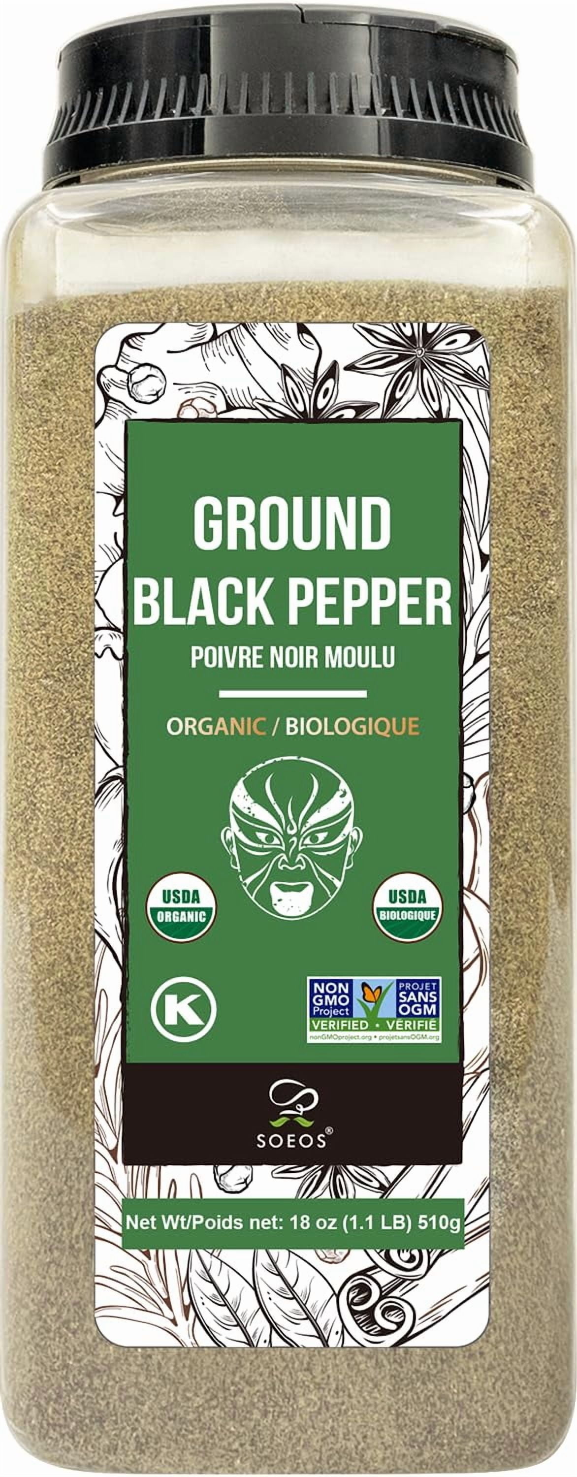 Soeos Organic Ground Black ESF27 Pepper, Non-GMO, Freshly Peppercorn ...