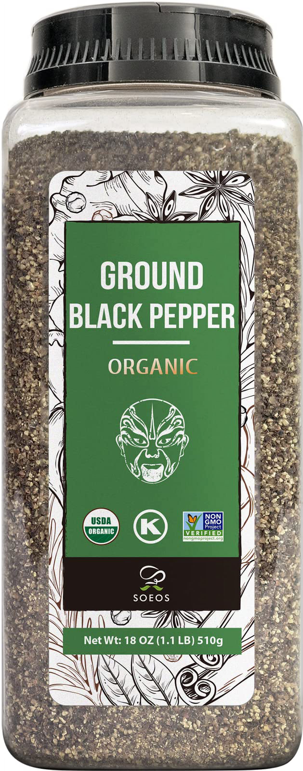 Soeos Organic Ground Black Pepper, Non-GMO, Freshly Peppercorn Powder ...