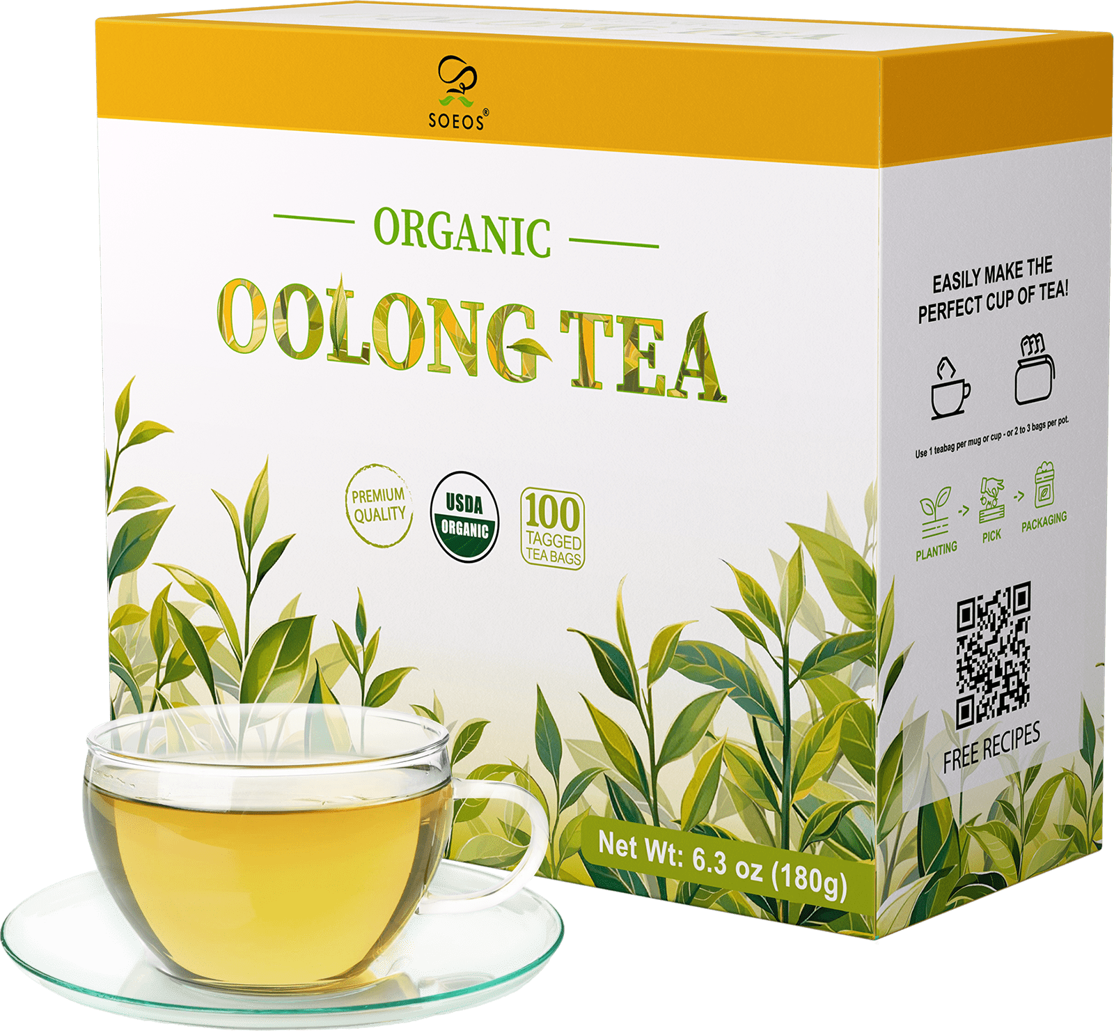 Soeos Organic Oolong Tea 6.3 oz, 100 Tea Bags, Fresh and Healthy Oolong ...