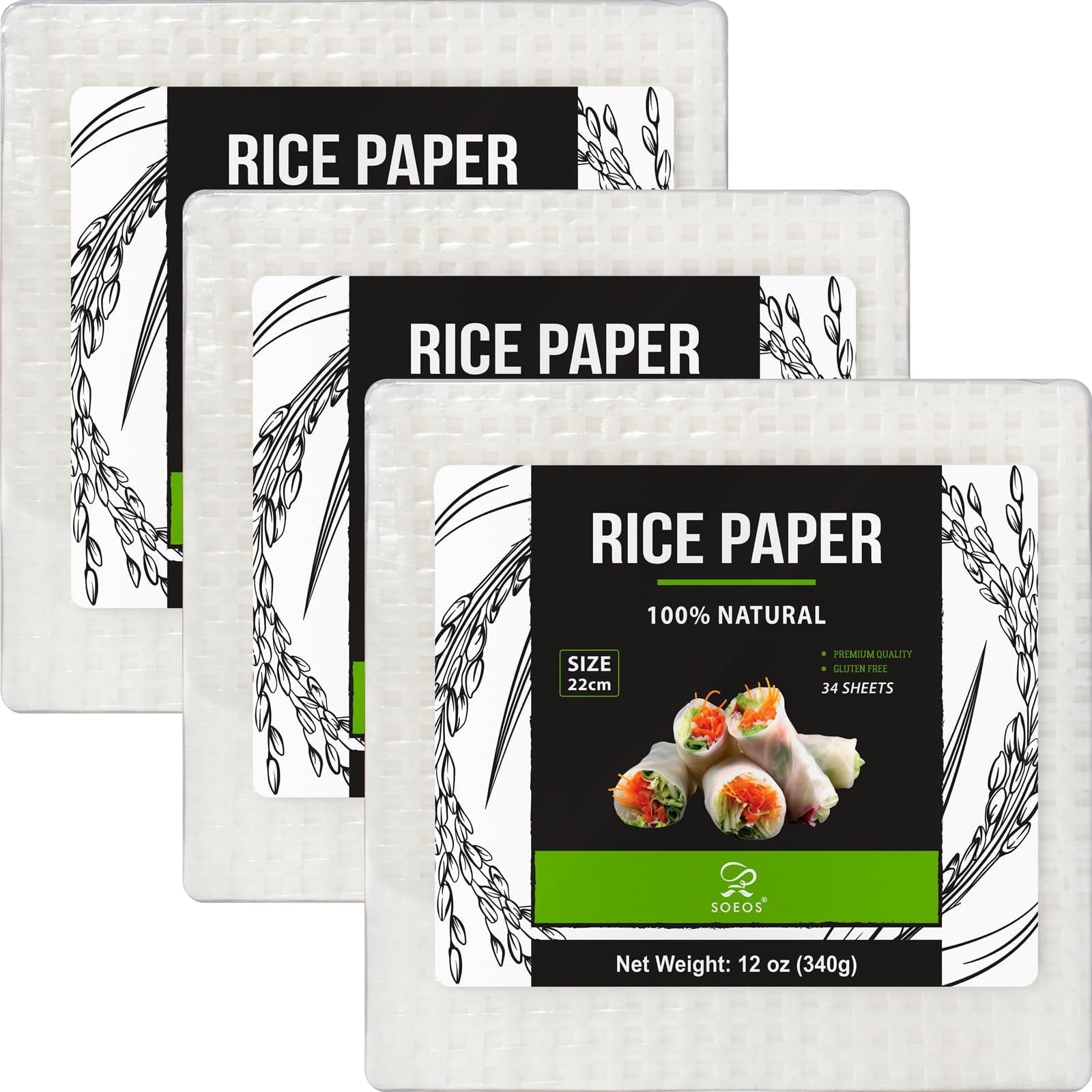 Soeos Rice Paper Wrappers, Square 22cm, 102 Sheets Total, Vietnamese ...