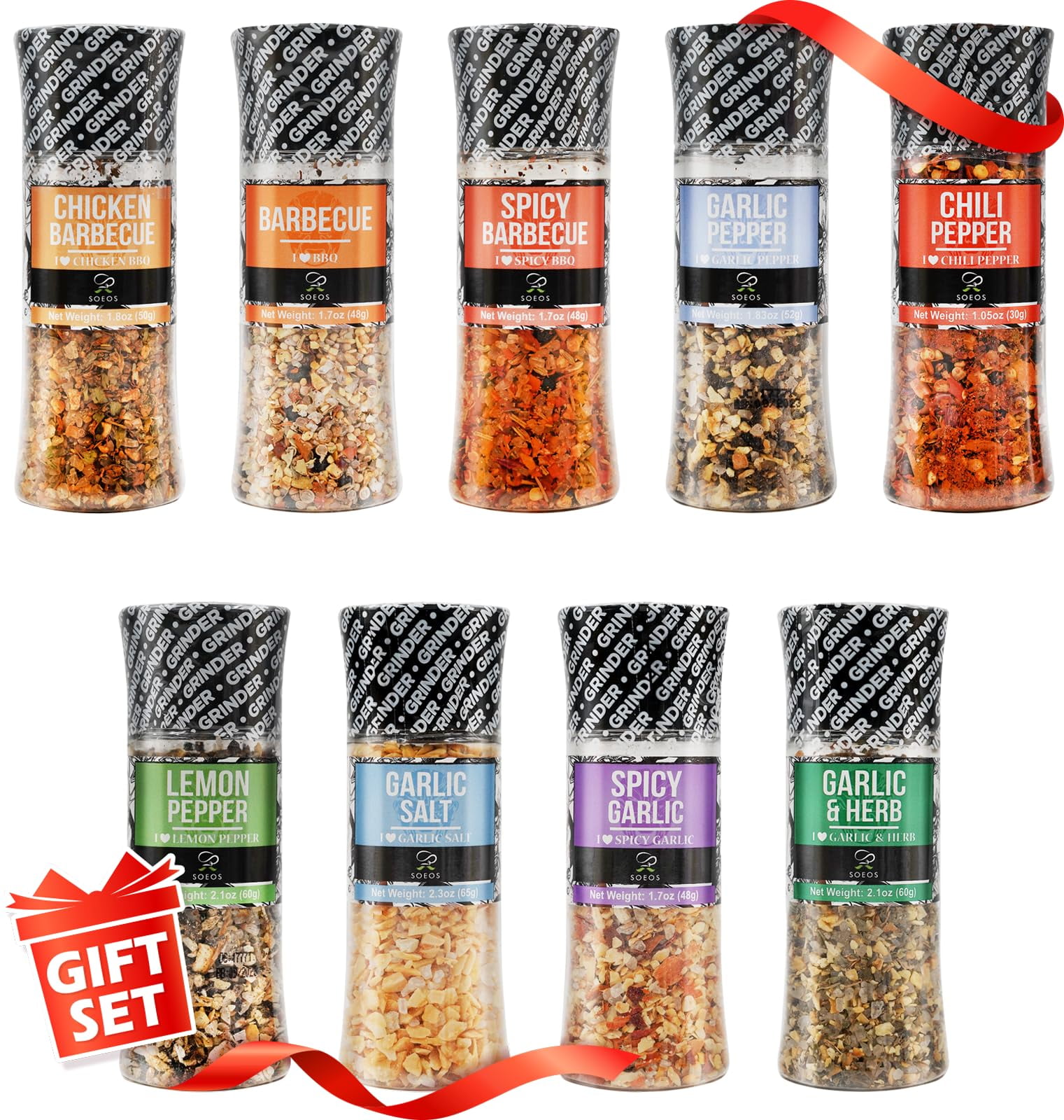 Soeos Spice Seasoning FEV6 Set of 9 with Integrated Grinders ...