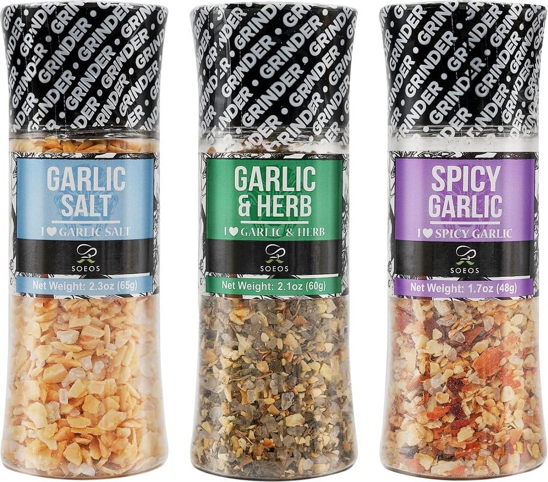 Soeos Spice Seasoning Set of 3 with Integrated Grinders, Spicy Garlic ...
