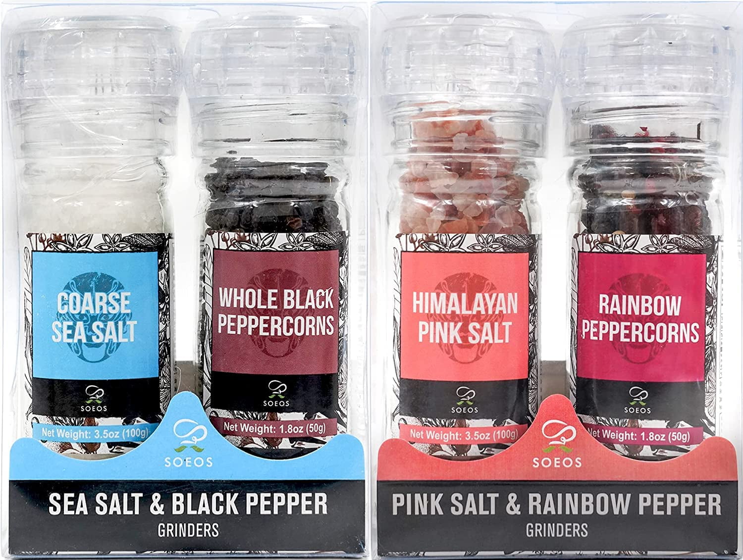 Soeos Spice and Seasoning Set, Black Peppercorns + White Sea Salt ...