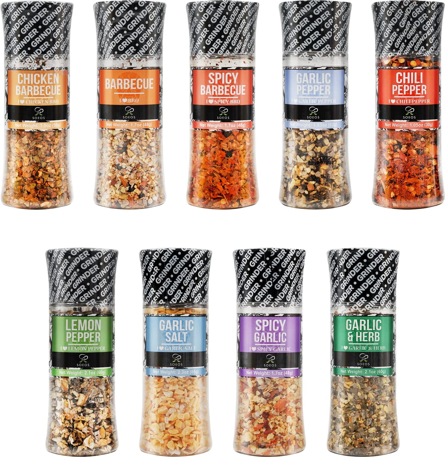 Soeos Premium Spice and Seasoning Set, 9 Pack, BBQ, Pepper, Garlic ...