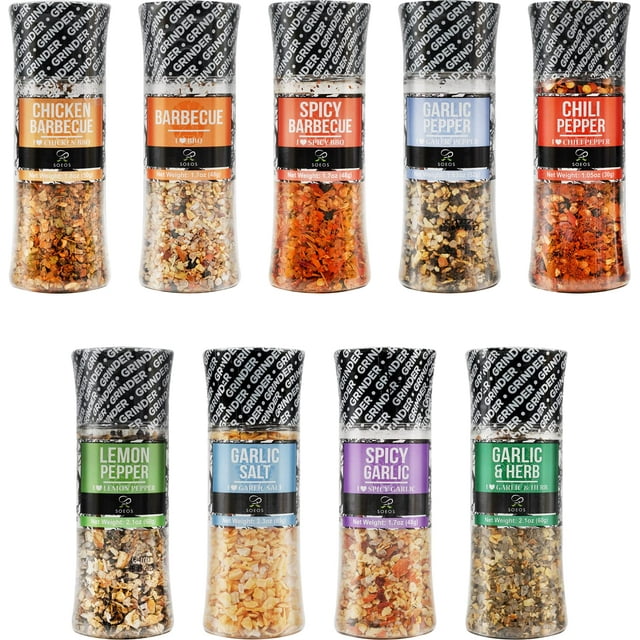 Soeos Premium Spice and Seasoning Set, 9 Pack, BBQ, Pepper, Garlic ...