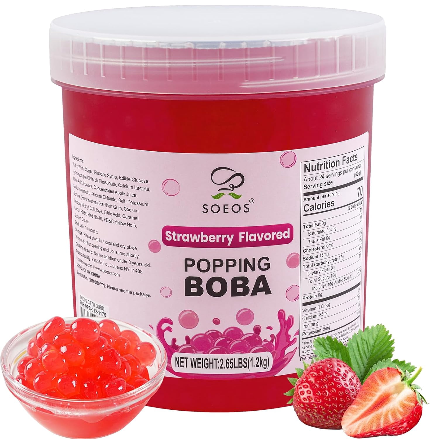 Soeos Strawberry Popping Boba, 1.2kg (2.6 lb), Bursting Strawberry ...