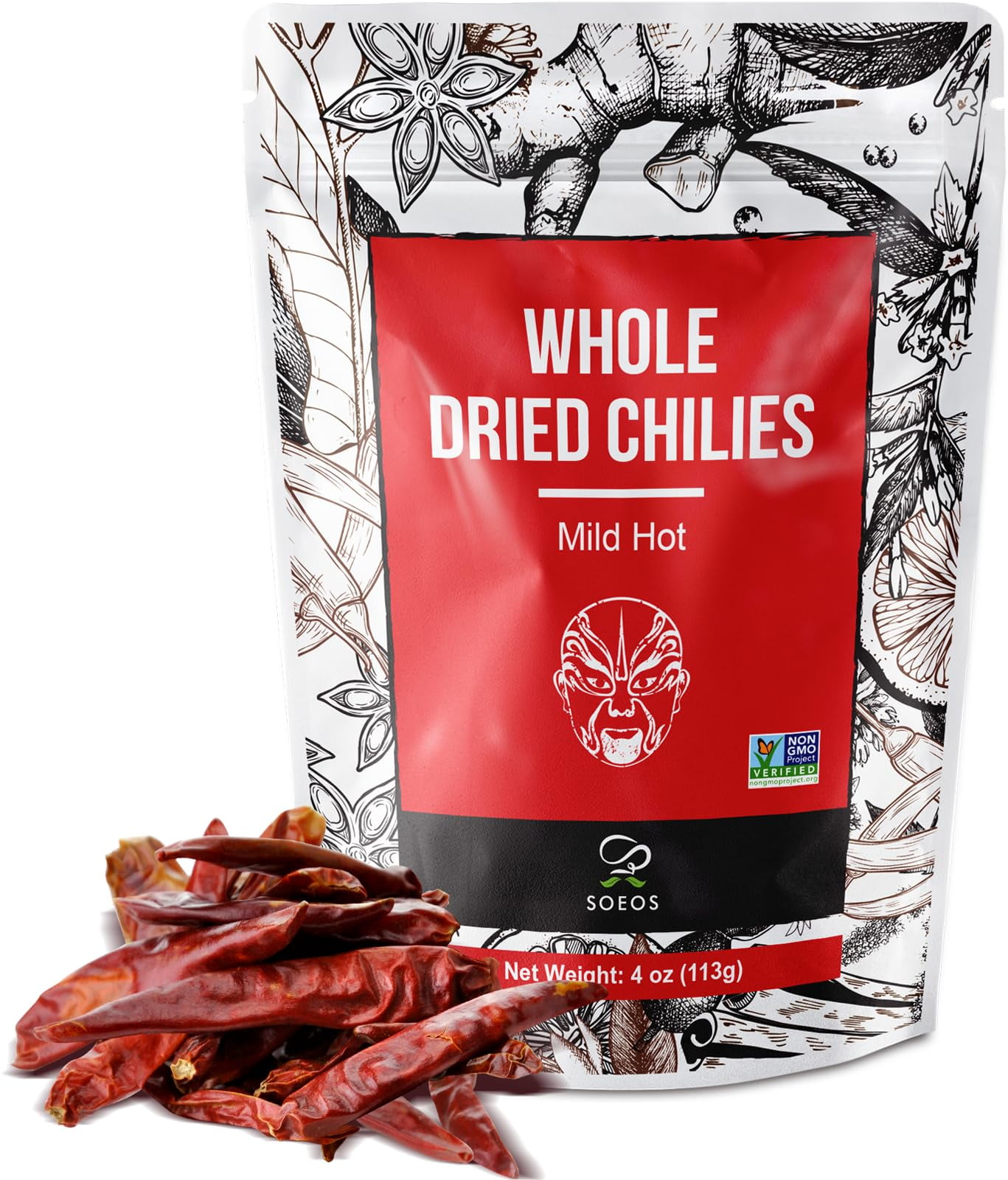 Soeos Whole Dried Chilies 4 Oz, Mild Spicy Chili Peppers, Red Chili ...