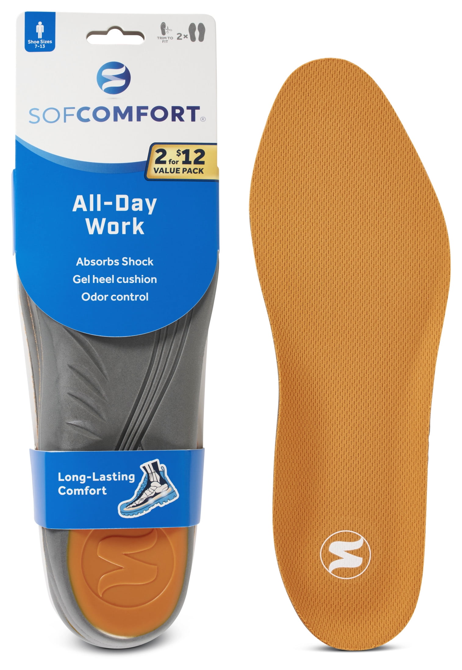 Sof Comfort All-Day Work Foam and Gel Insole, Men's Size 7-13,Trim-to ...