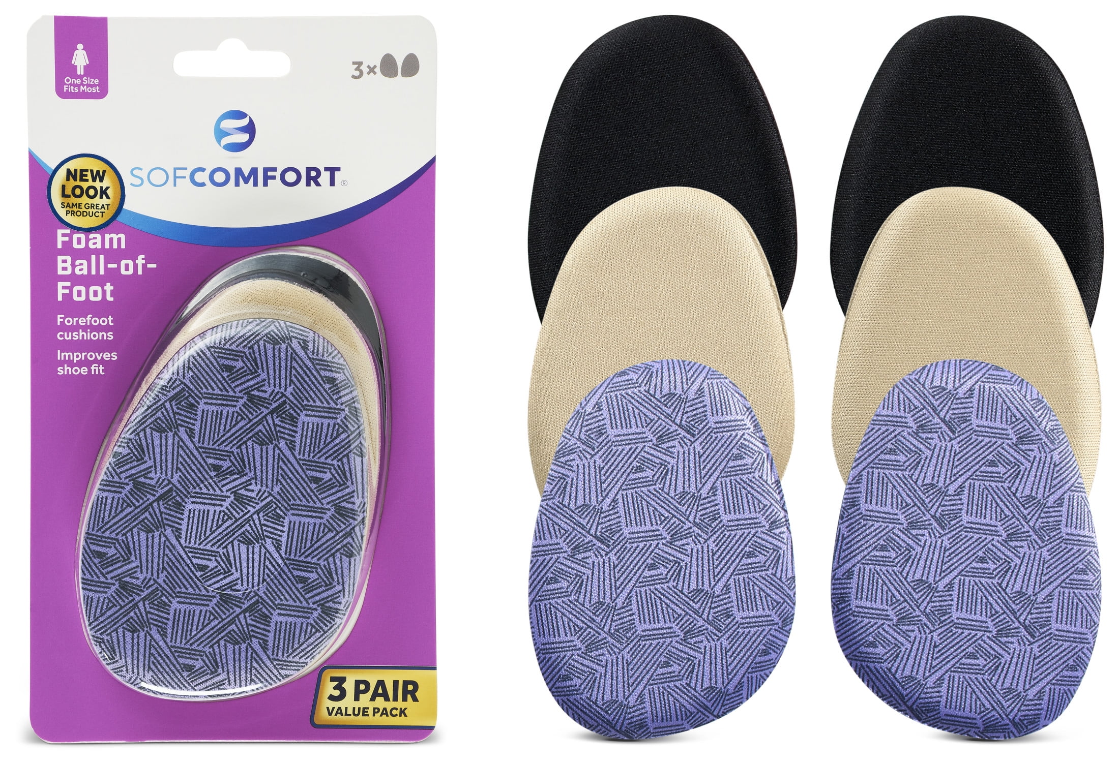 Sof Comfort Ball-of-Foot Fashion Foam Cushion 3-Pack, Women's One Size ...