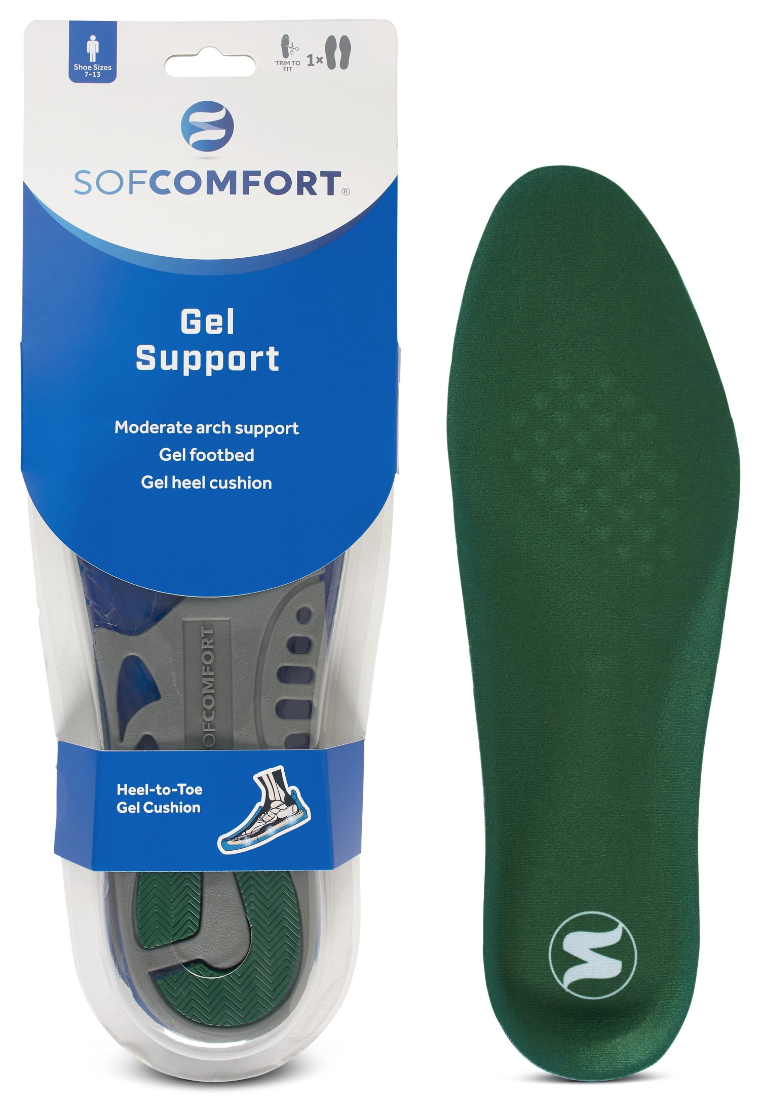 Sof Comfort Custom Gel Insole Men's Size 7-13, Trim-to-Fit - Walmart.com