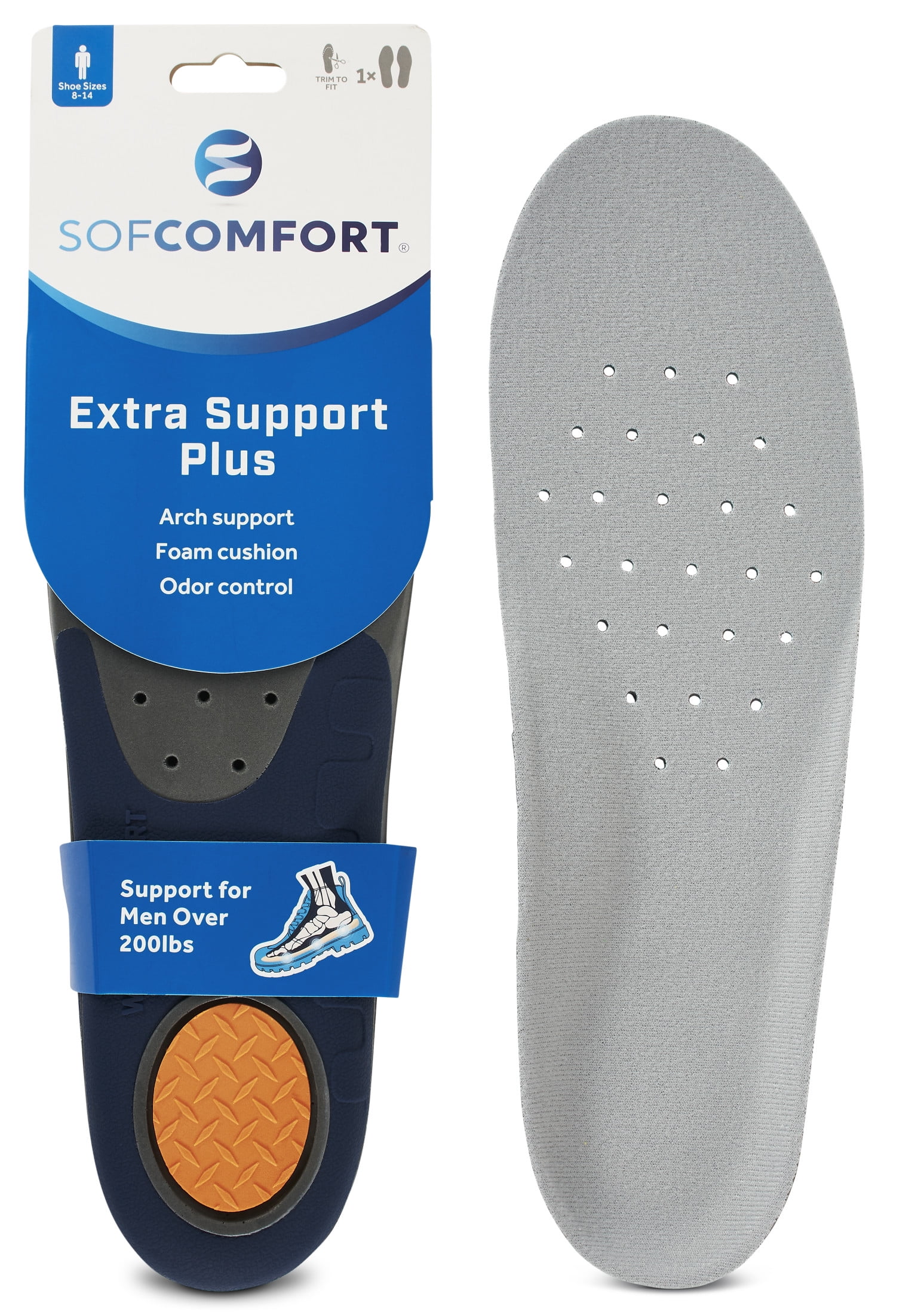 Sof Comfort Extra Support Plus Men's Memory Foam Insole, Size 8-14 ...