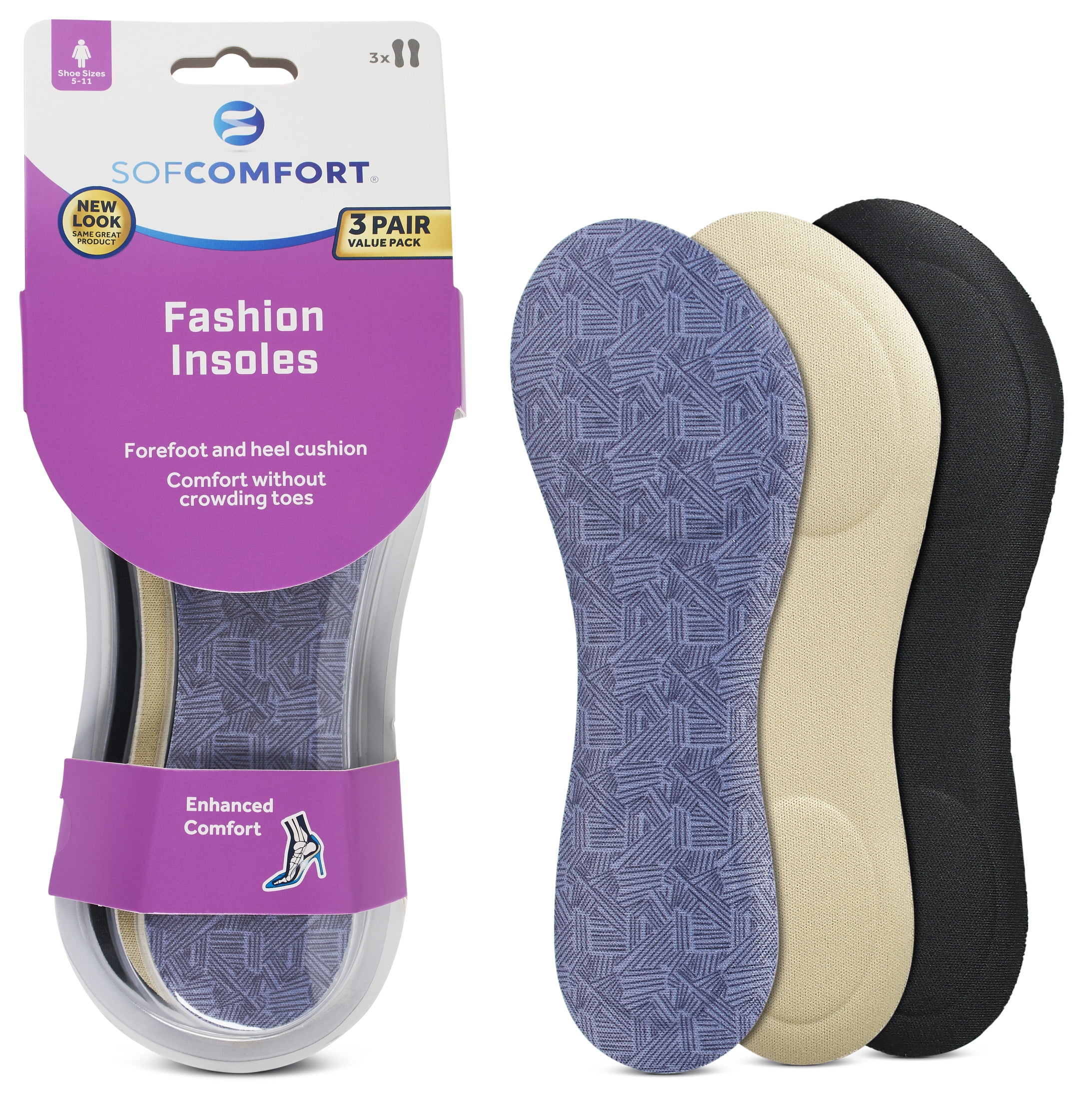 Sof Comfort Fashion Foam Insole 3/4 Length 3-Pack Women's 5-10, Trim-to-Fit - Walmart.com
