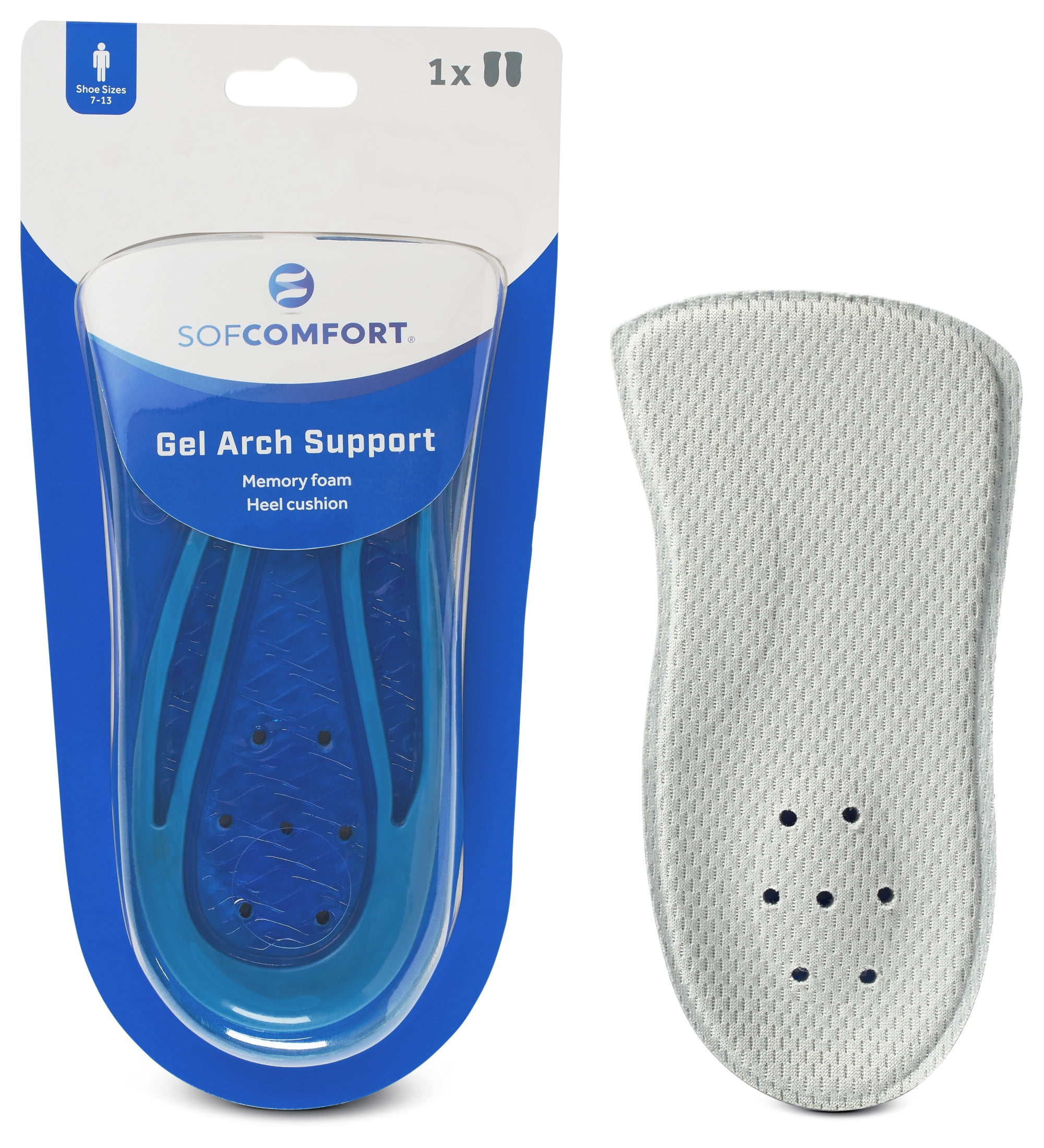 Sof Comfort Gel Arch Support Memory Foam Insole Men's 7-12, Trim-to-Fit ...
