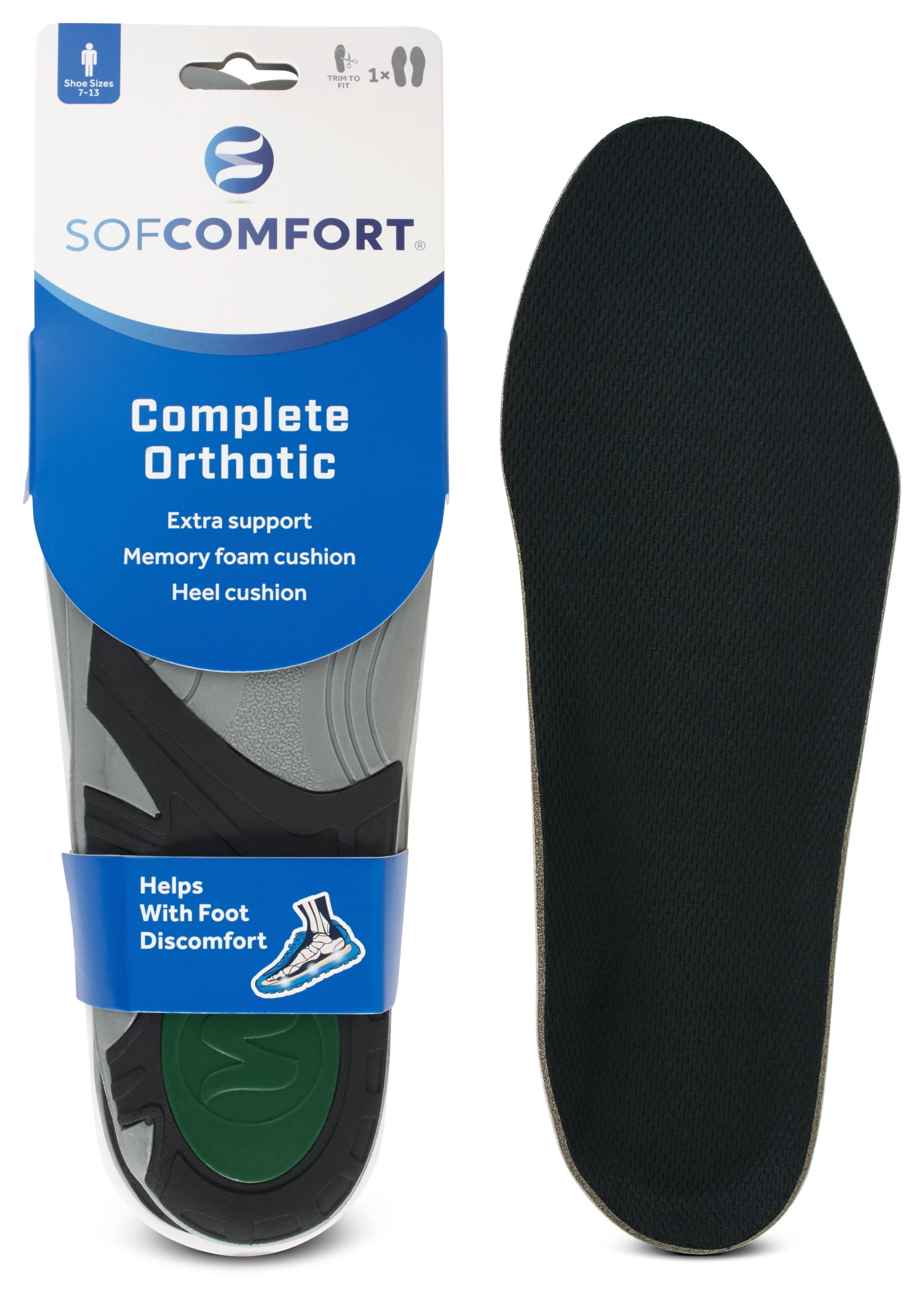 Sof Comfort Memory Foam and Gel Orthotic Insole Men's Sizes 7-13, Trim-to-Fit - Walmart.com
