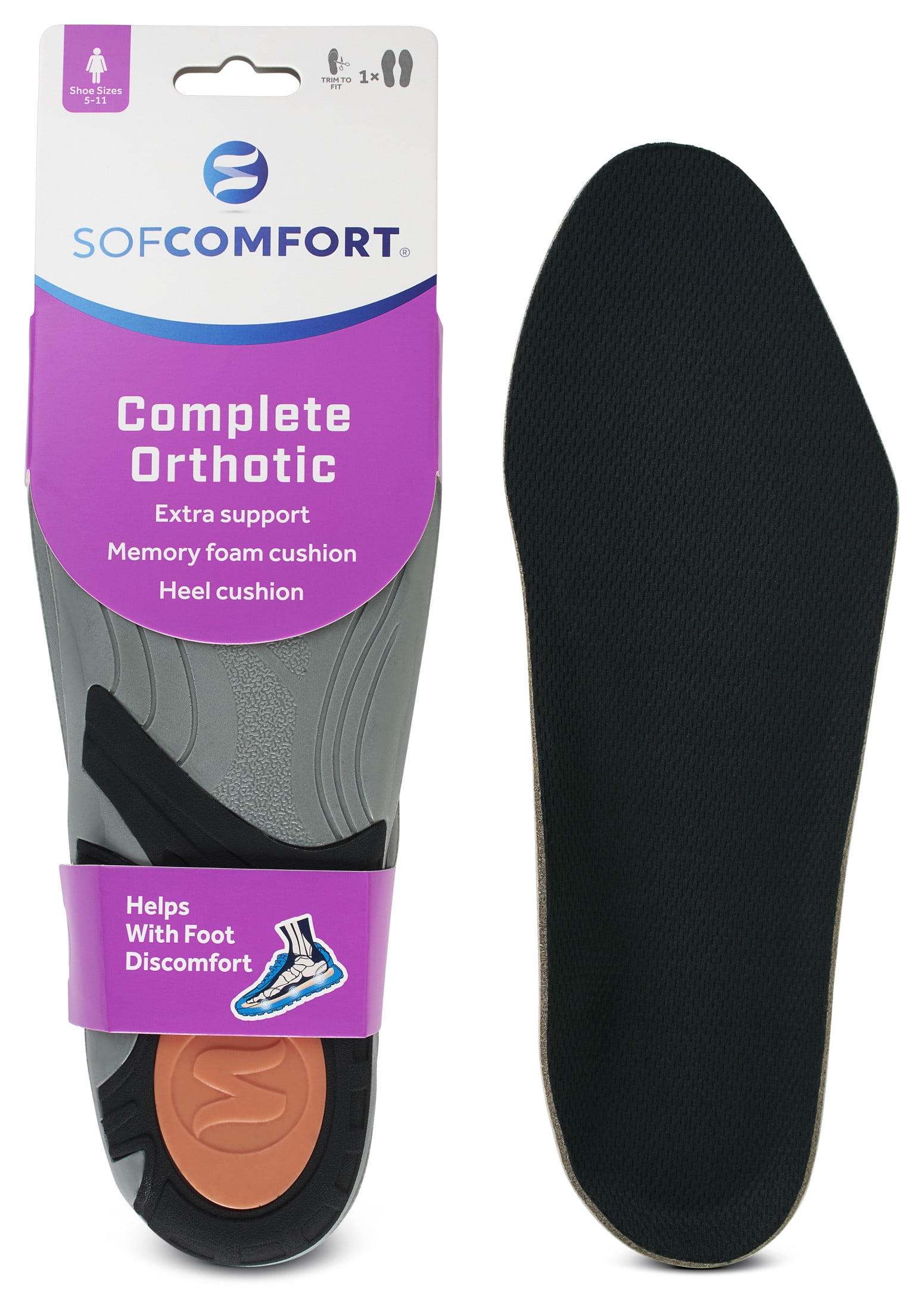 Sof Comfort Memory Foam with Gel Orthotic Insole Women's Size 5-10, Trim-to-Fit - Walmart.com