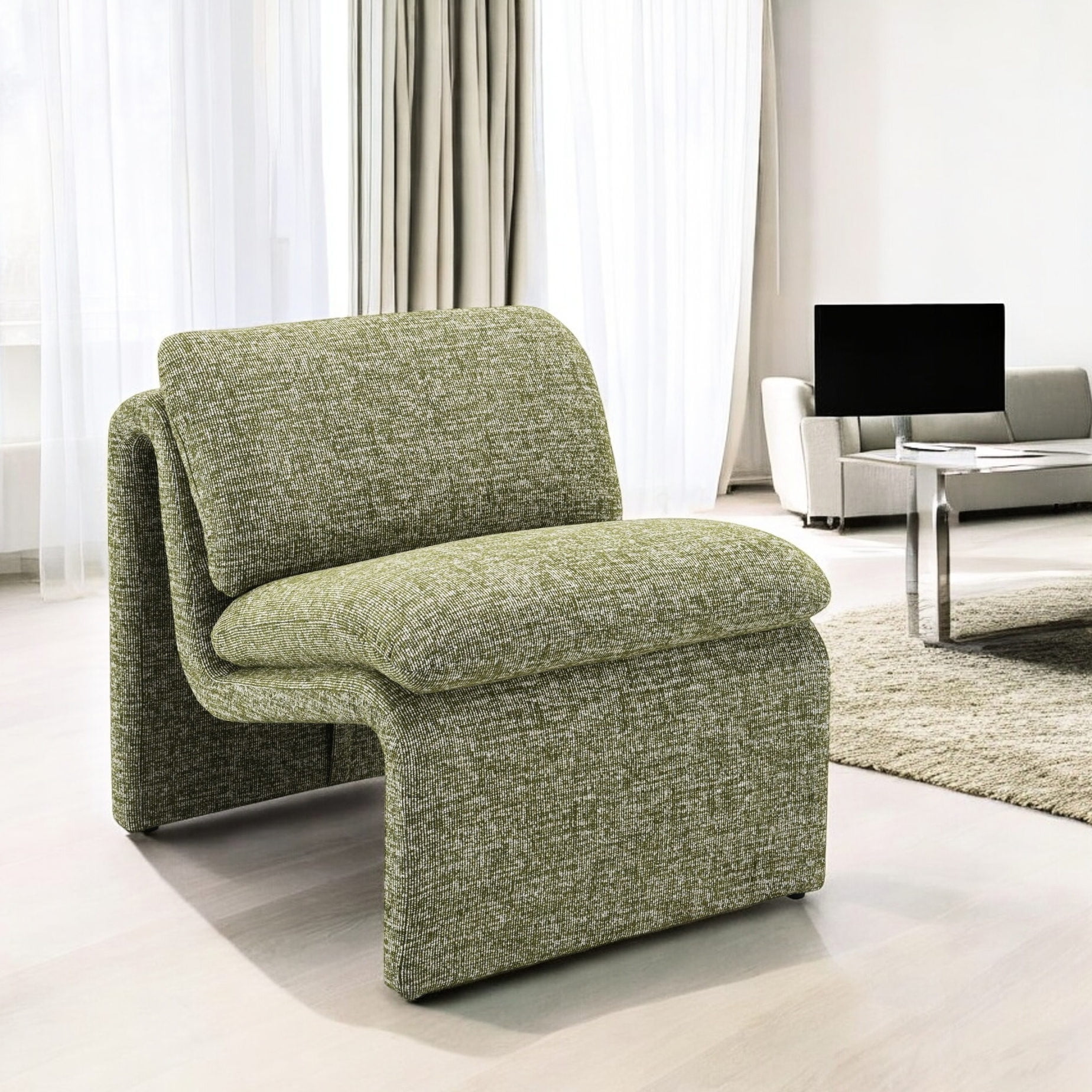 Sofa Accent | Perfect for Modern Living Rooms | Green Boucle and Wooden ...