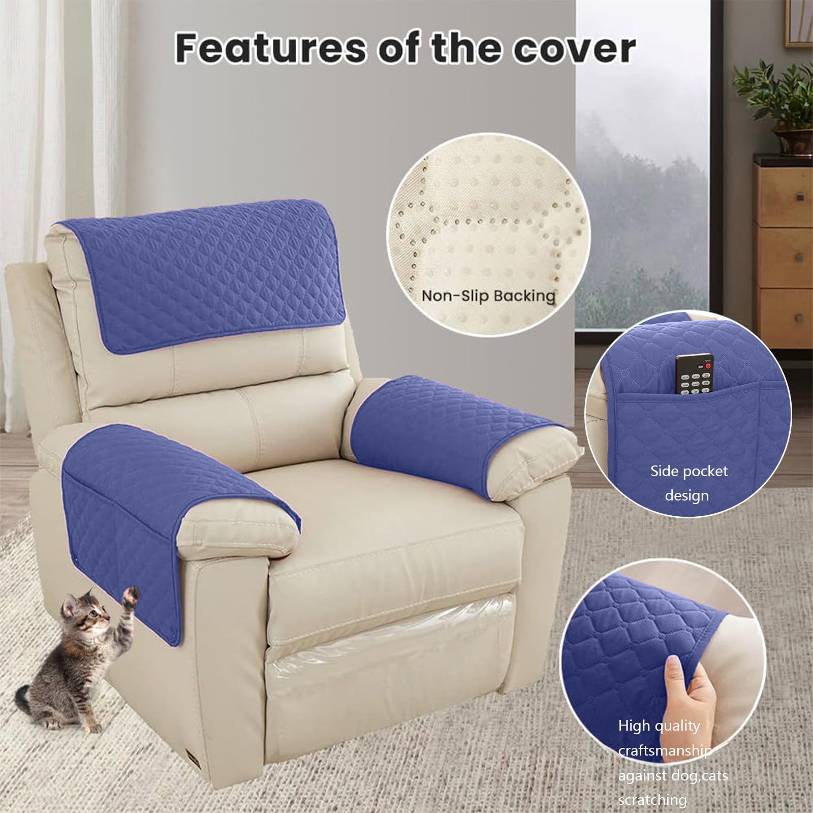 Sofa Arm Cover,Seater Arms Headrest Cover with Side Storage Pockets ...