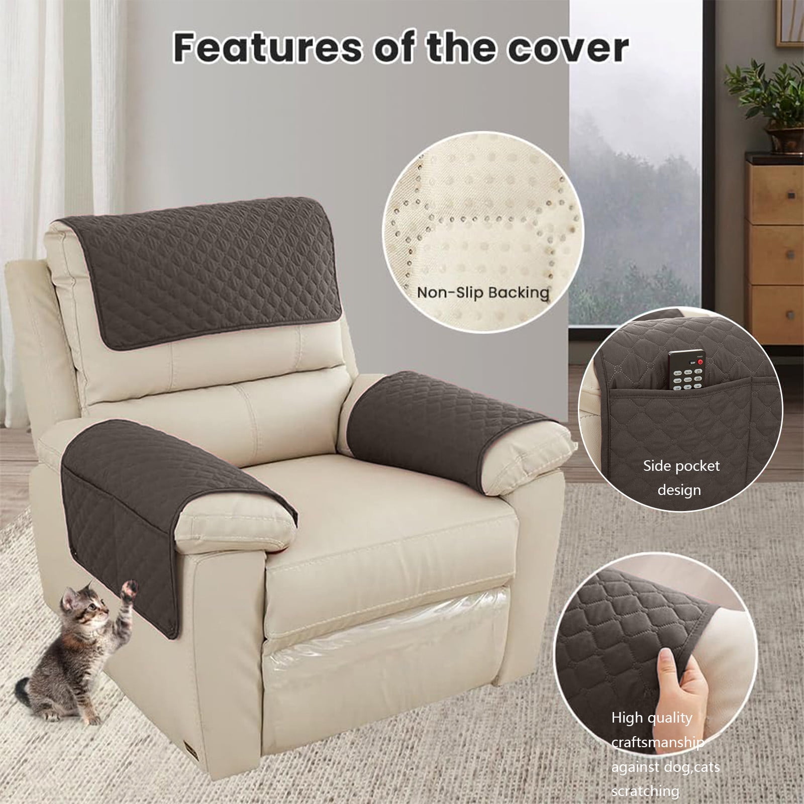 Sofa Armrest Cushion with Dual Storage Pockets - Recliner Headrest ...