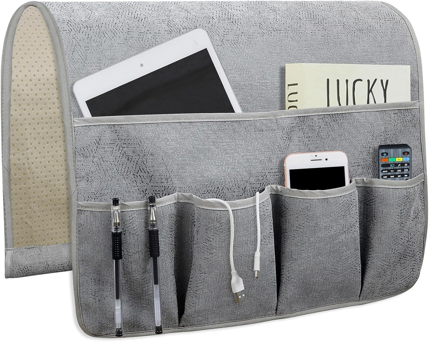 Sofa Armrest Organize remote holder bedside caddy organizer with 5 ...