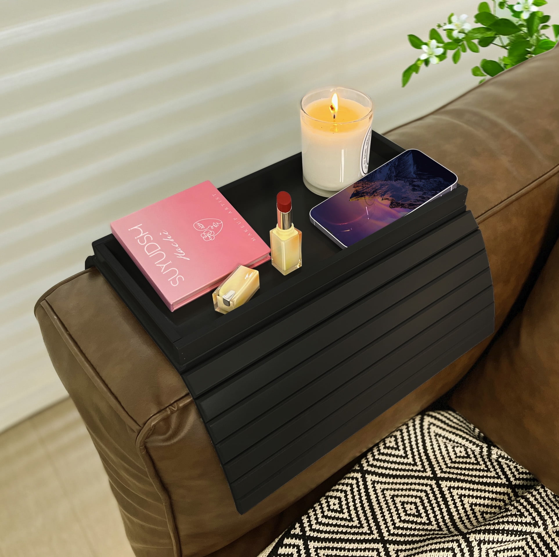 Sofa Armrest Tray Foldable Tray Side Table, Bamboo Sofa Arm Table for ...