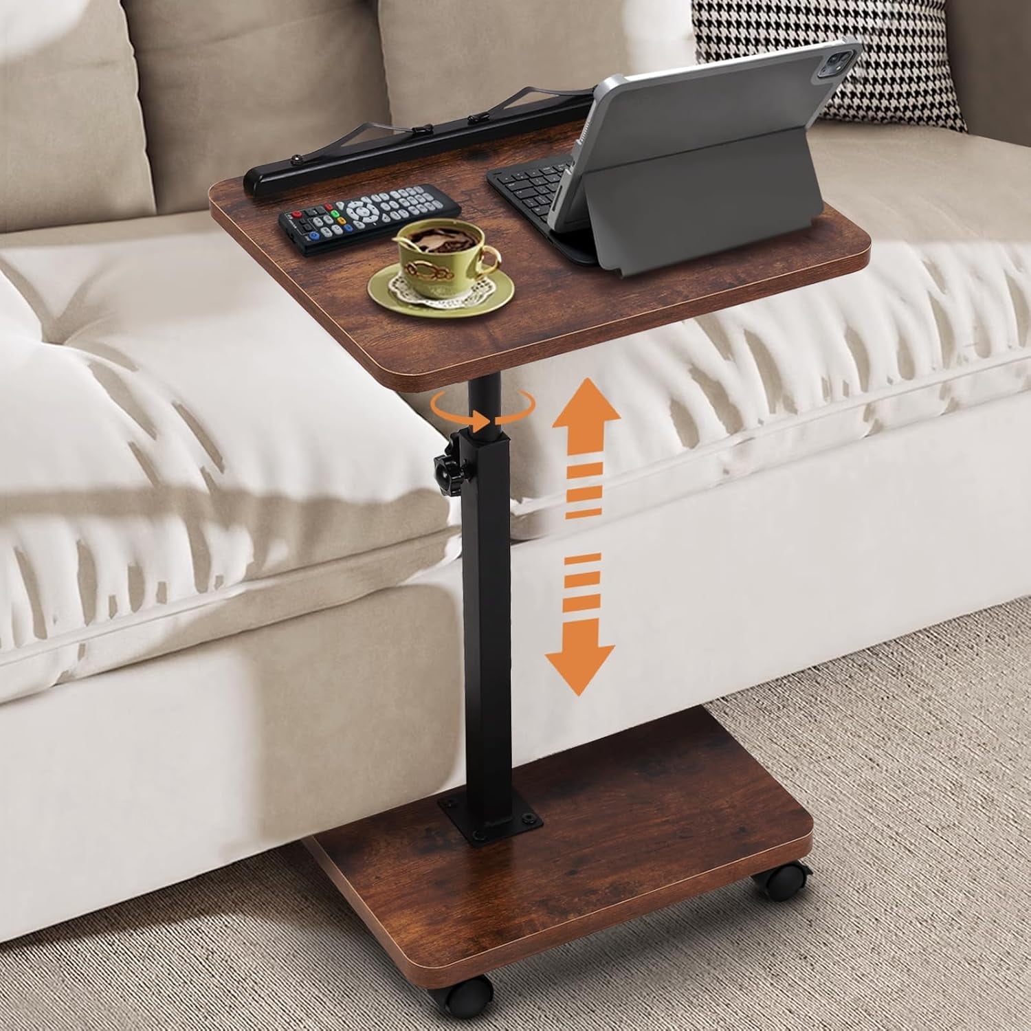 Sofa Armrest Tray Table for Couch, 360° Swive & Adjustable Height & 180 ...