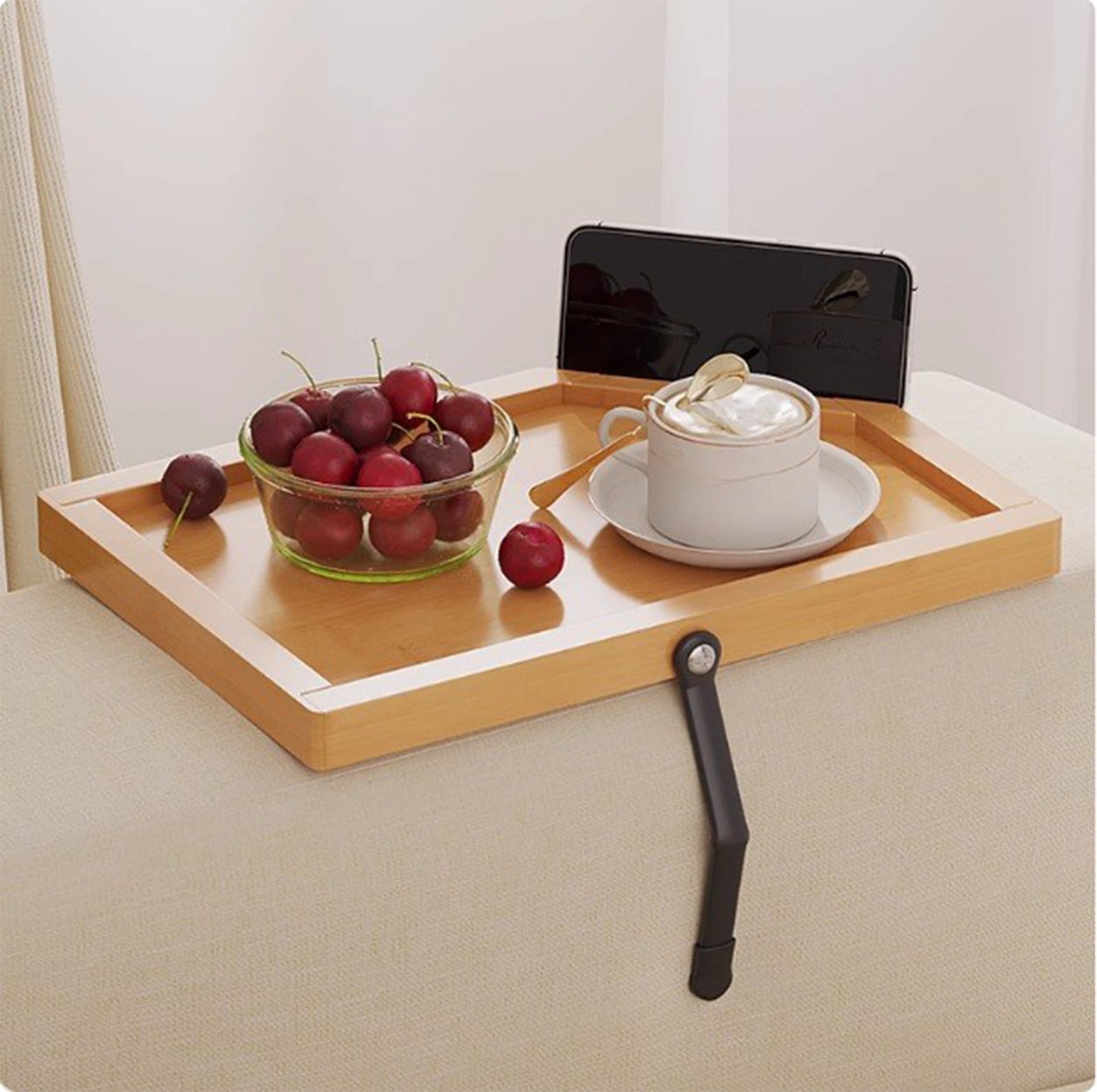 Sofa Armrest Tray Table | Wood Mini Side Table with Cell Phone Holder ...