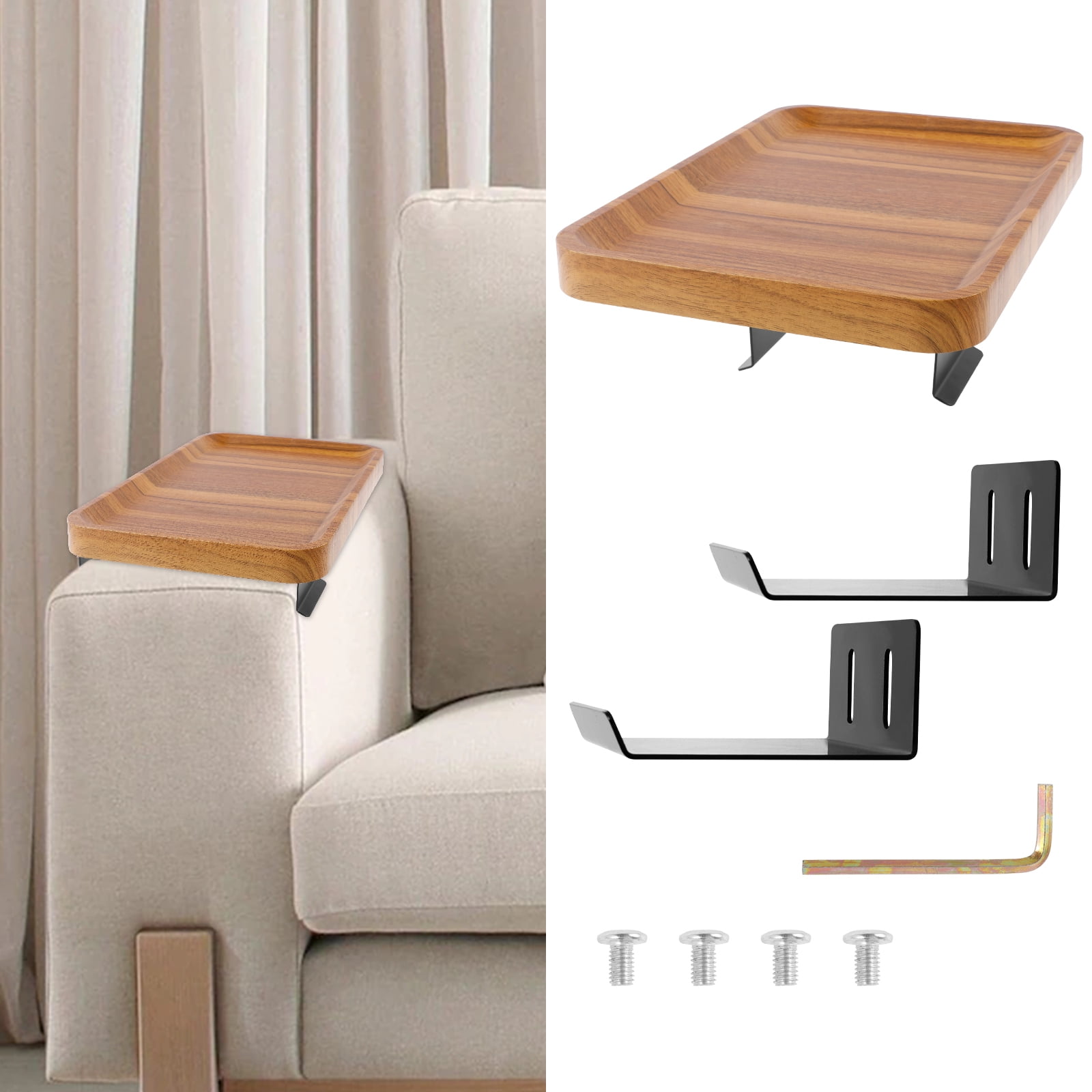 Sofa Armrest Tray Wood Couch Arm Table 5.5-15cm Width Adjustable Sofa ...