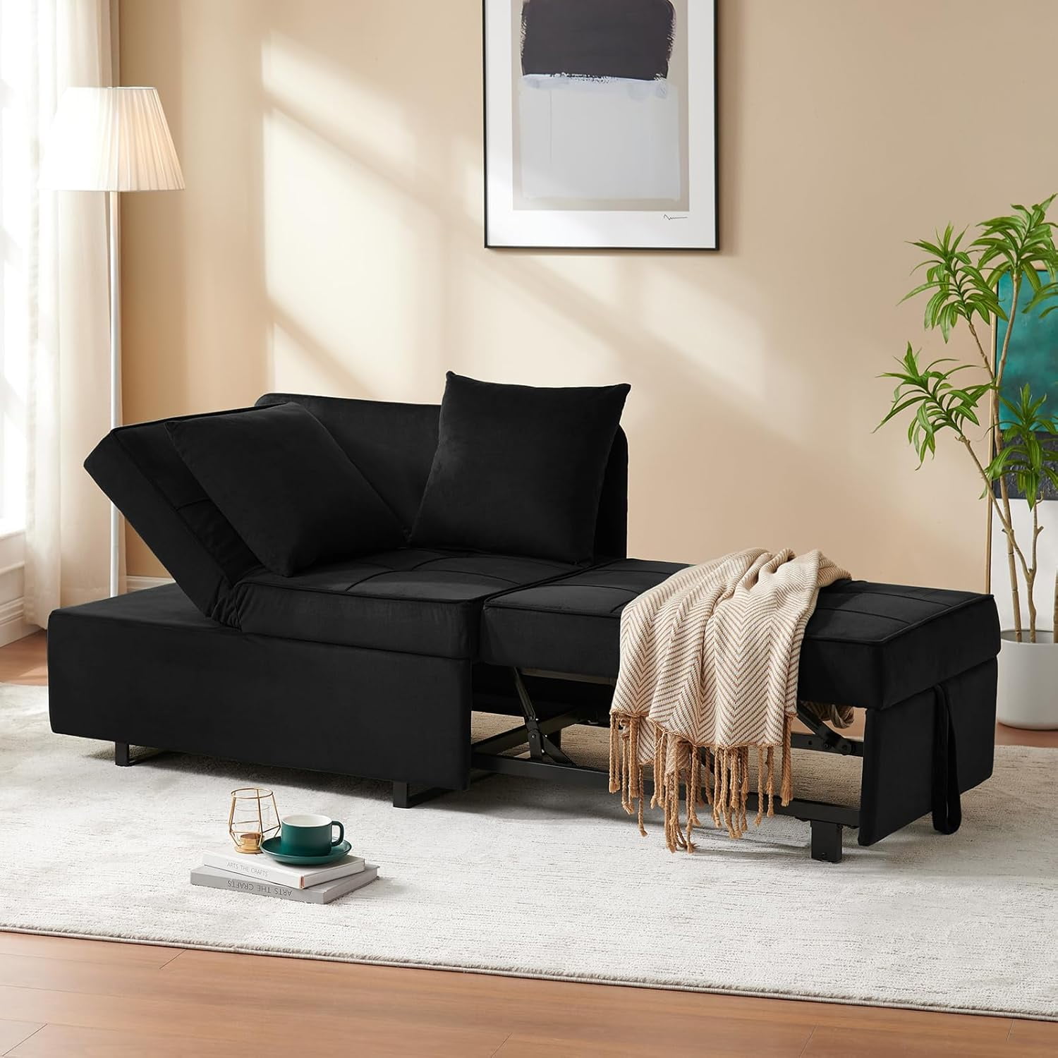 Sofa Bed 4-in-1 Convertible Pull Out Couch, Velvet Love seat Couch ...