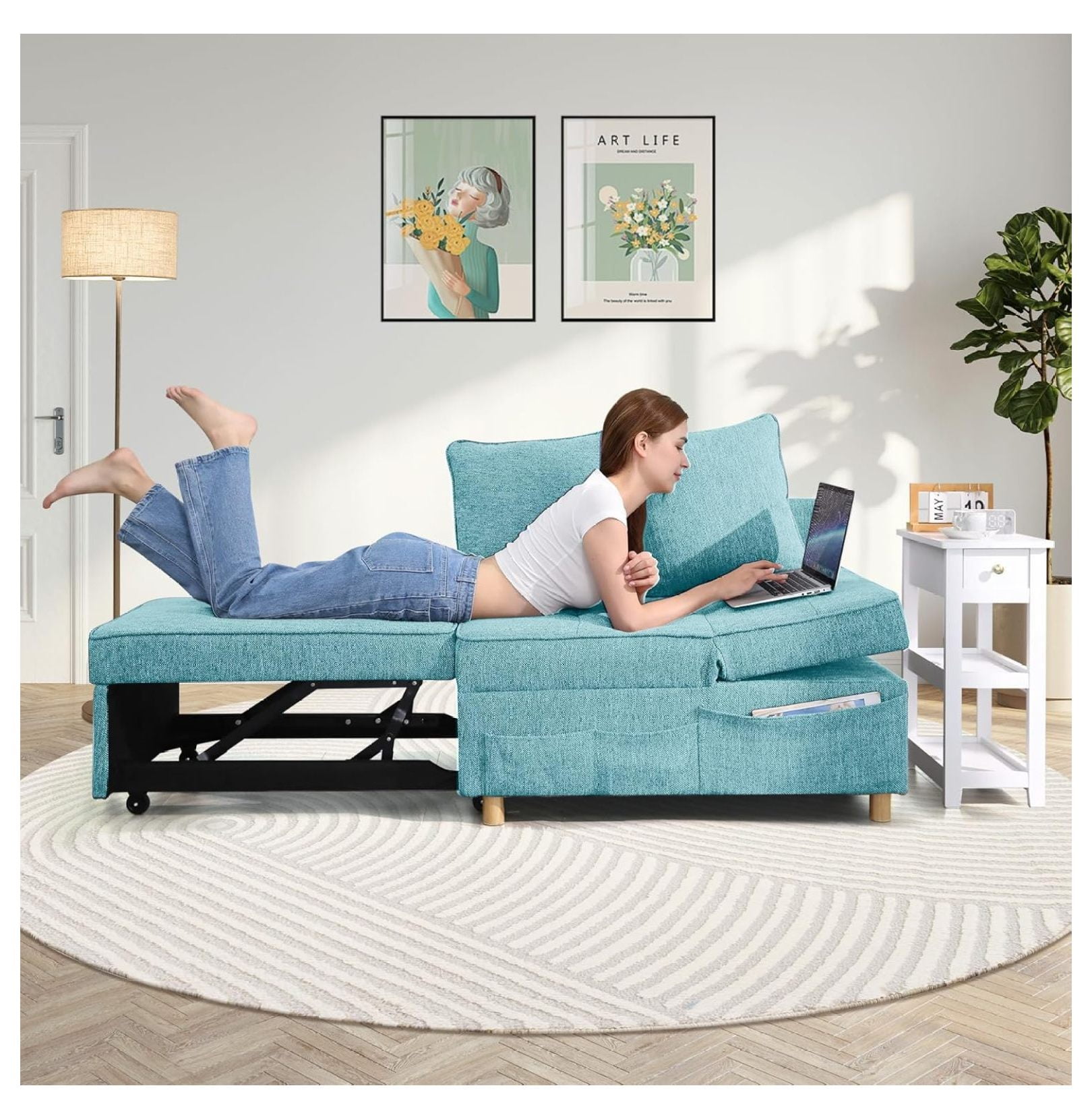 Sofa Bed, 4-in-1 Convertible Sleeper Sofa Chair, 3-Seat Pull Out ...