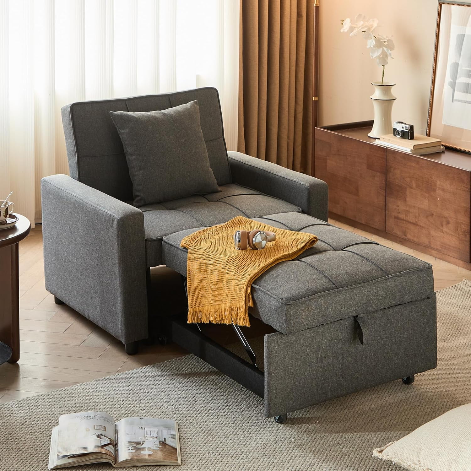 Sofa Bed Chair Convertible ，Sleeper Sofa with Pull-Out Bed ，3-in-1 ...