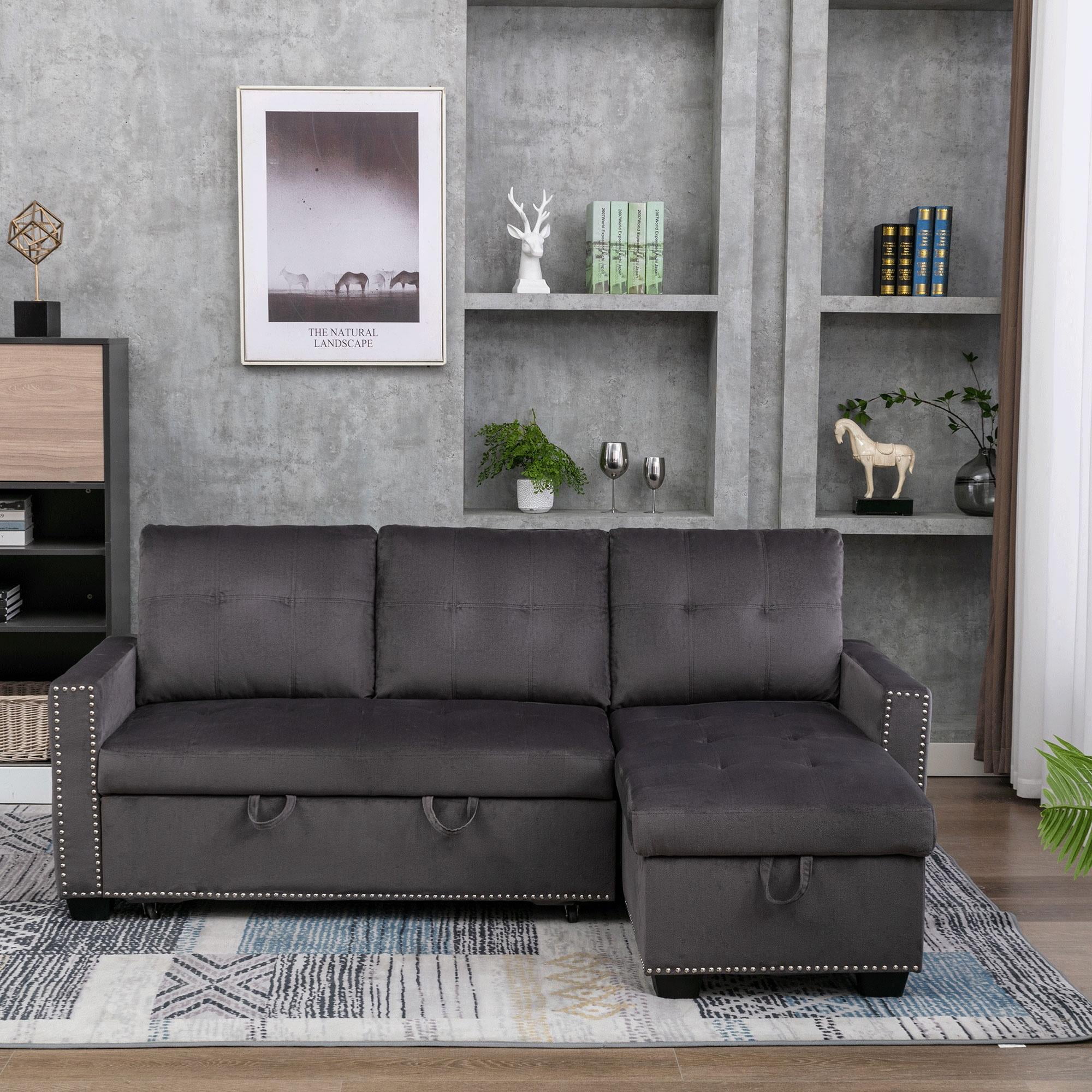 Sofa Bed, Sectional Couch with Modern Skin-Feeling Velvet Fabric ...