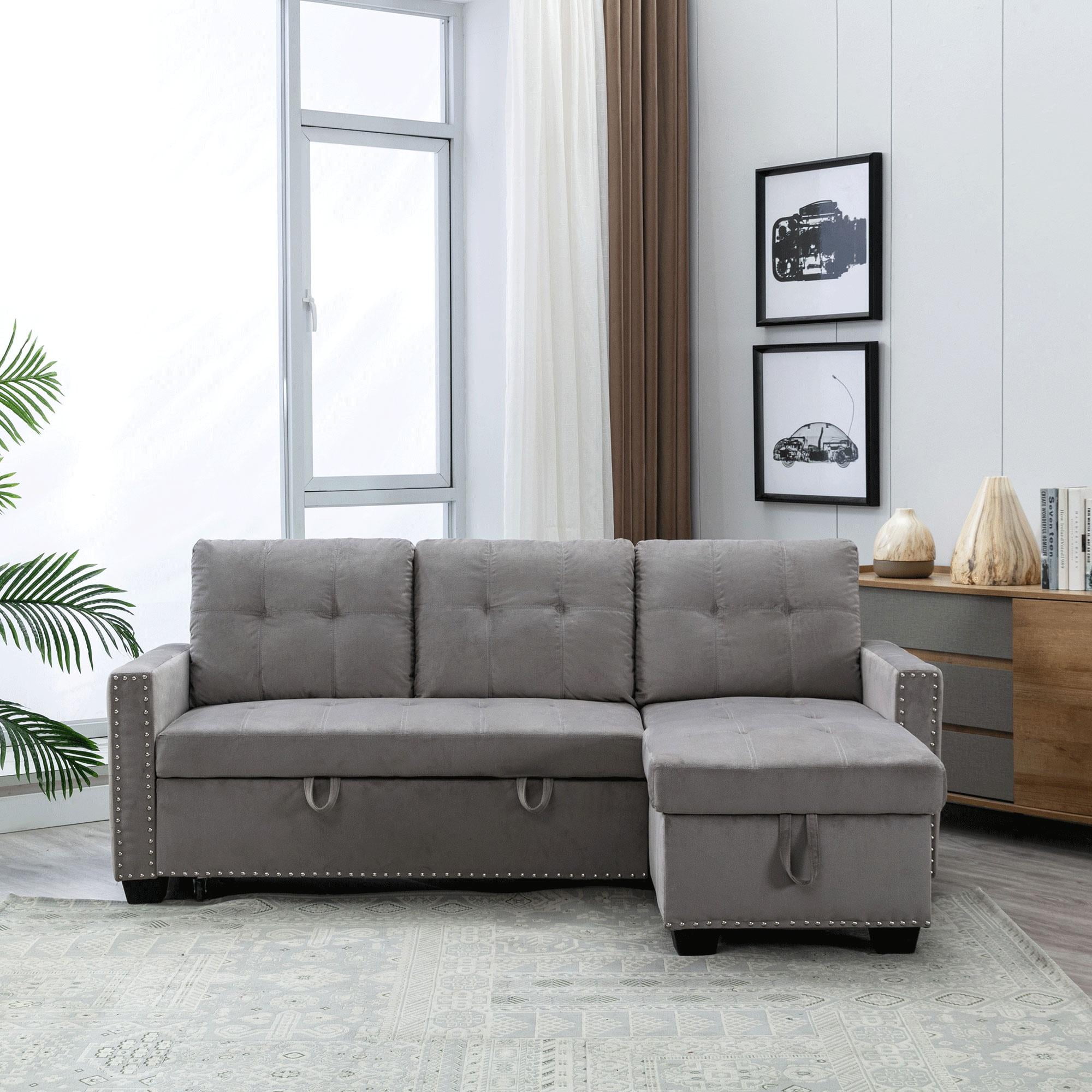 Sofa Bed, Sectional Couch with Modern Skin-Feeling Velvet Fabric ...